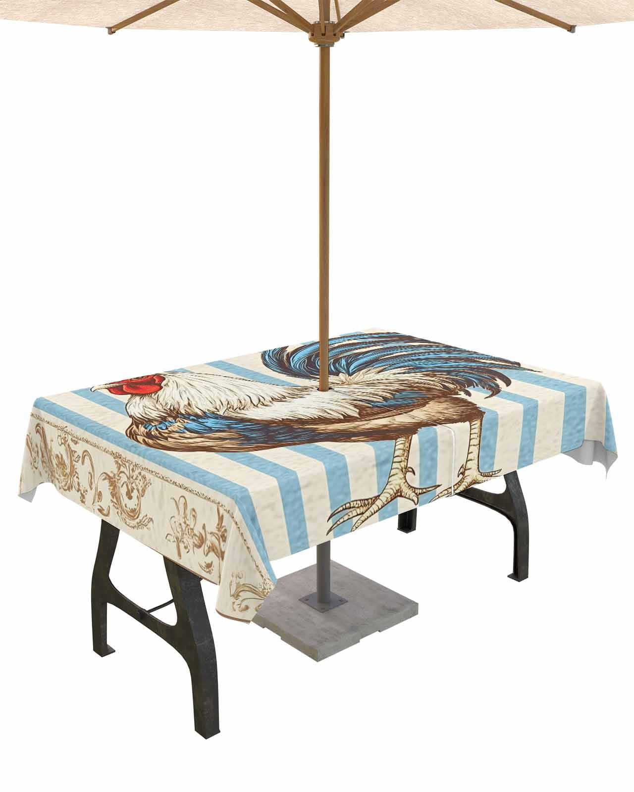 nqOlkjepod Retro Rooster Outdoor Tablecloth with Umbrella Hole & Zipper ...