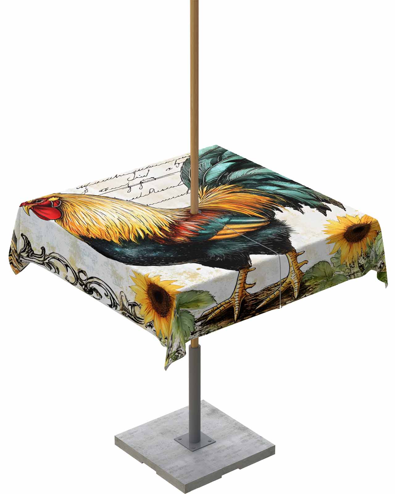 nqOlkjepod Retro Rooster Outdoor Tablecloth with Umbrella Hole & Zipper ...