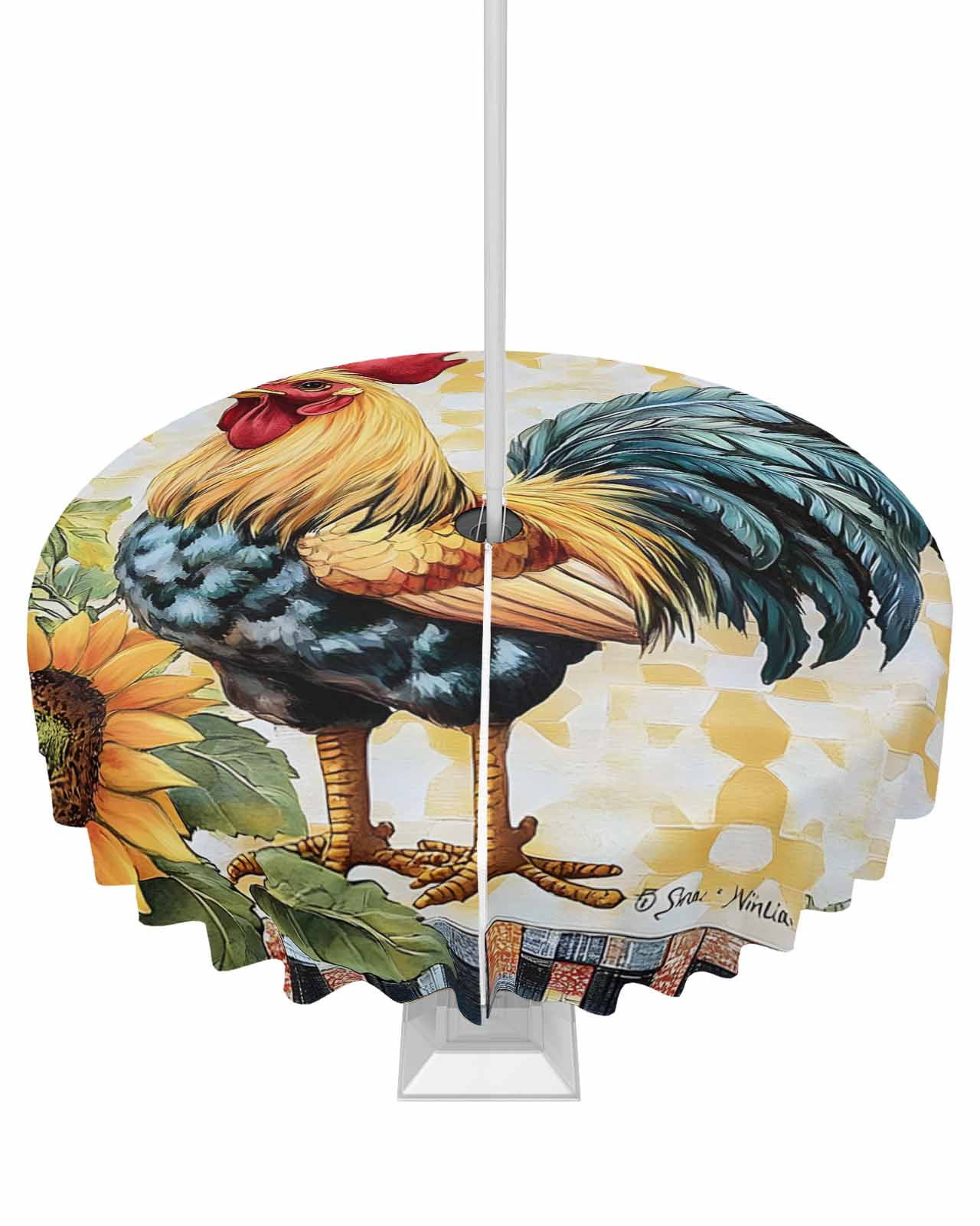 nqOlkjepod Retro Rooster Outdoor Tablecloth with Umbrella Hole & Zipper ...