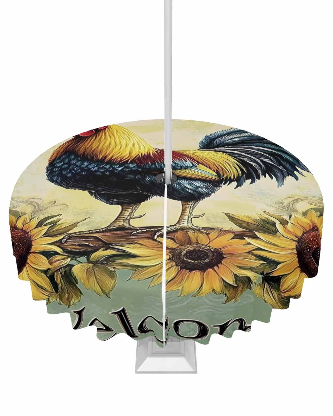 nqOlkjepod Retro Rooster Outdoor Tablecloth with Umbrella Hole & Zipper ...
