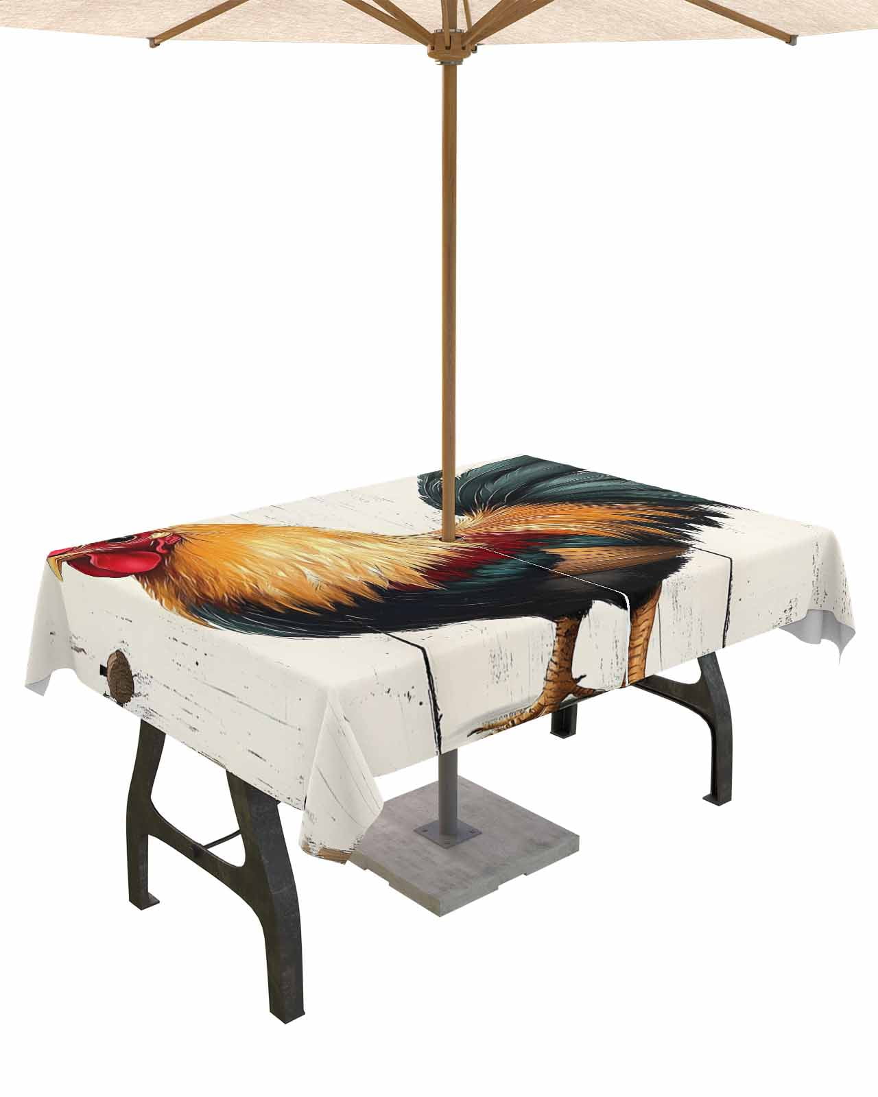 nqOlkjepod Retro Rooster Outdoor Tablecloth with Umbrella Hole & Zipper ...