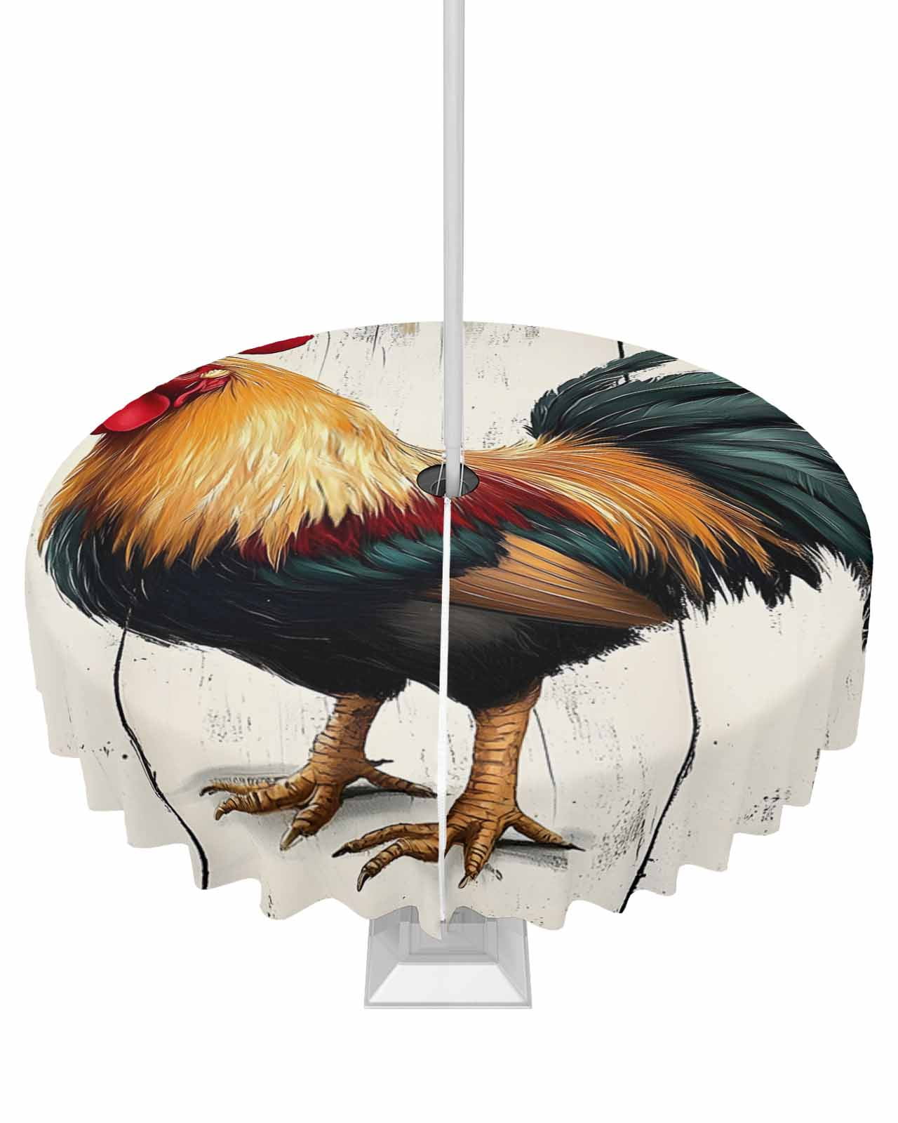 nqOlkjepod Retro Rooster Outdoor Tablecloth with Umbrella Hole & Zipper ...