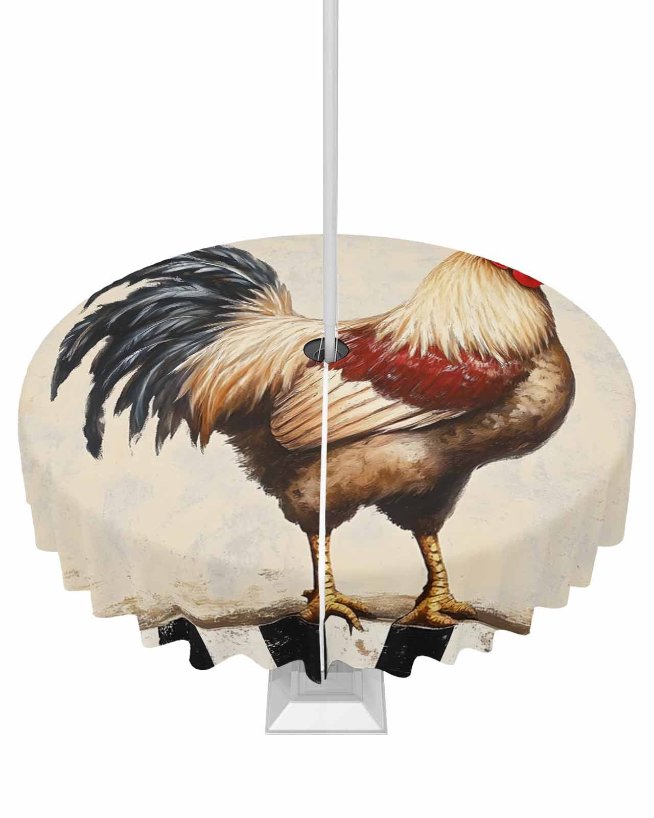 nqOlkjepod Retro Rooster Outdoor Tablecloth with Umbrella Hole & Zipper ...