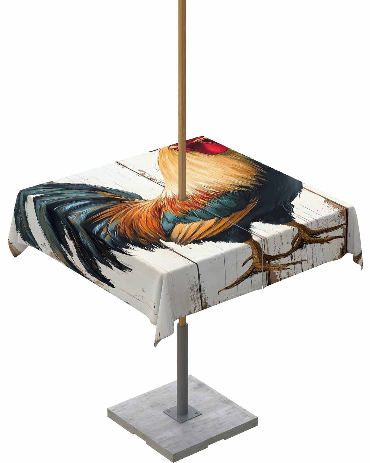 nqOlkjepod Retro Rooster Outdoor Tablecloth with Umbrella Hole & Zipper ...