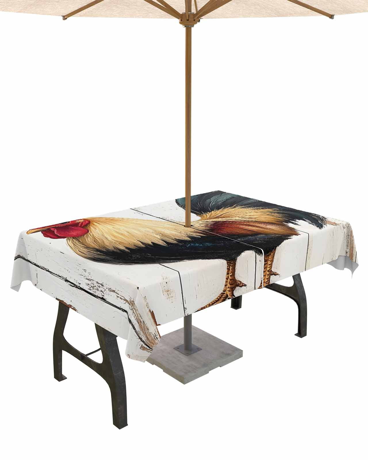 nqOlkjepod Retro Rooster Outdoor Tablecloth with Umbrella Hole & Zipper ...