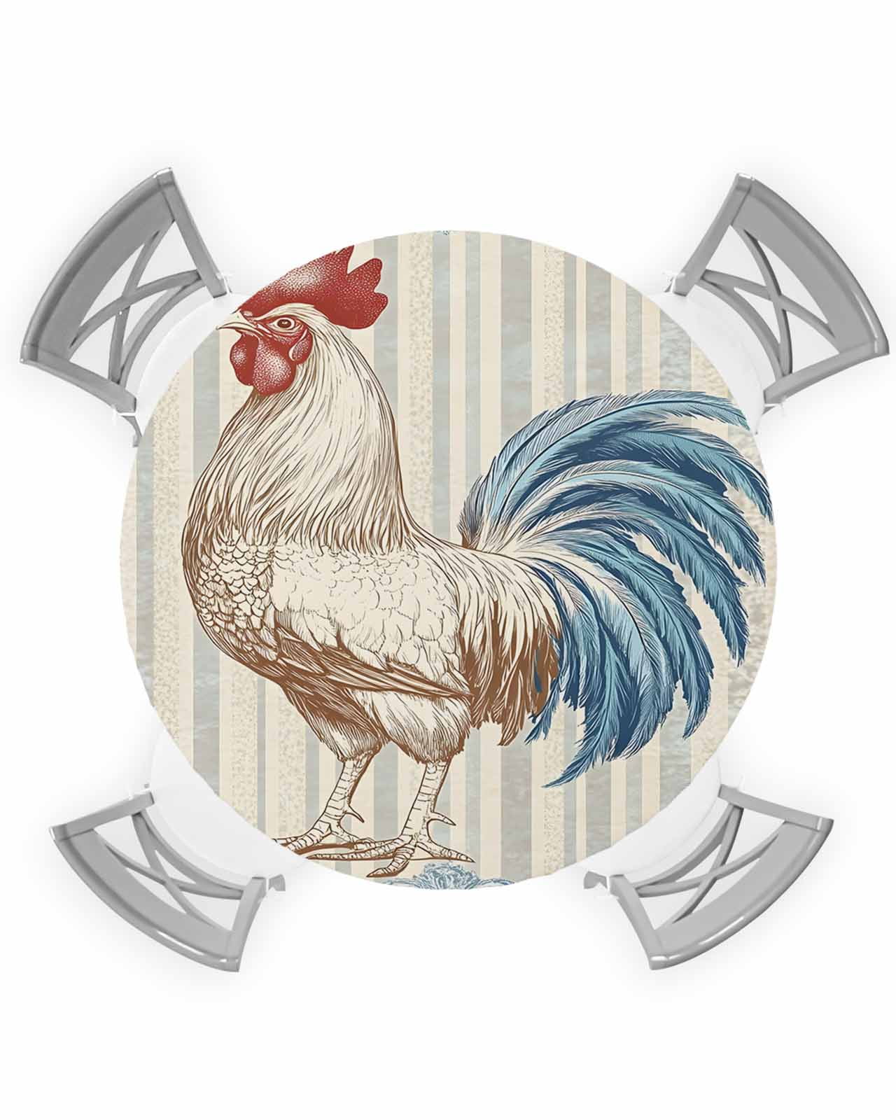 nqOlkjepod Retro Rooster Round Tablecloth, Fitted Table Cover with ...
