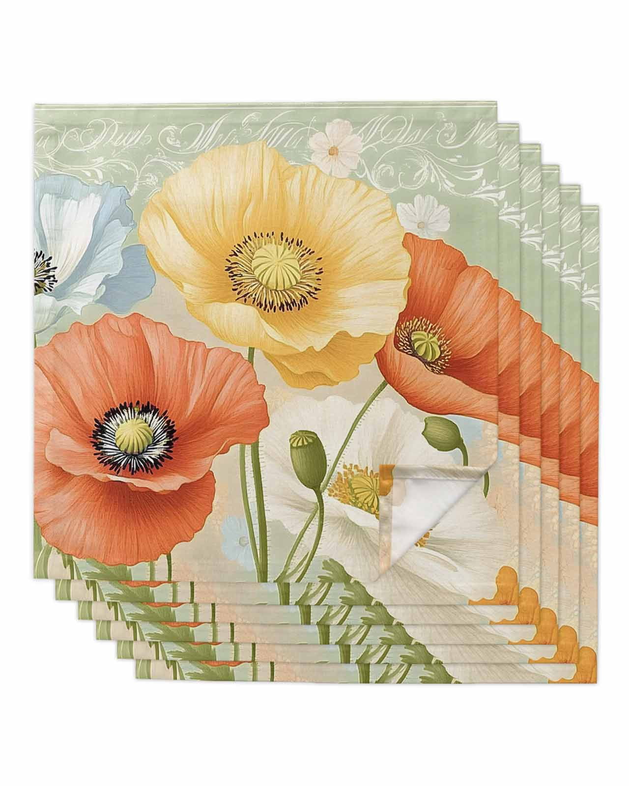 nqOlkjepod Retro Spring Floral Cloth Napkins Set of 6 Reusable Dinner ...