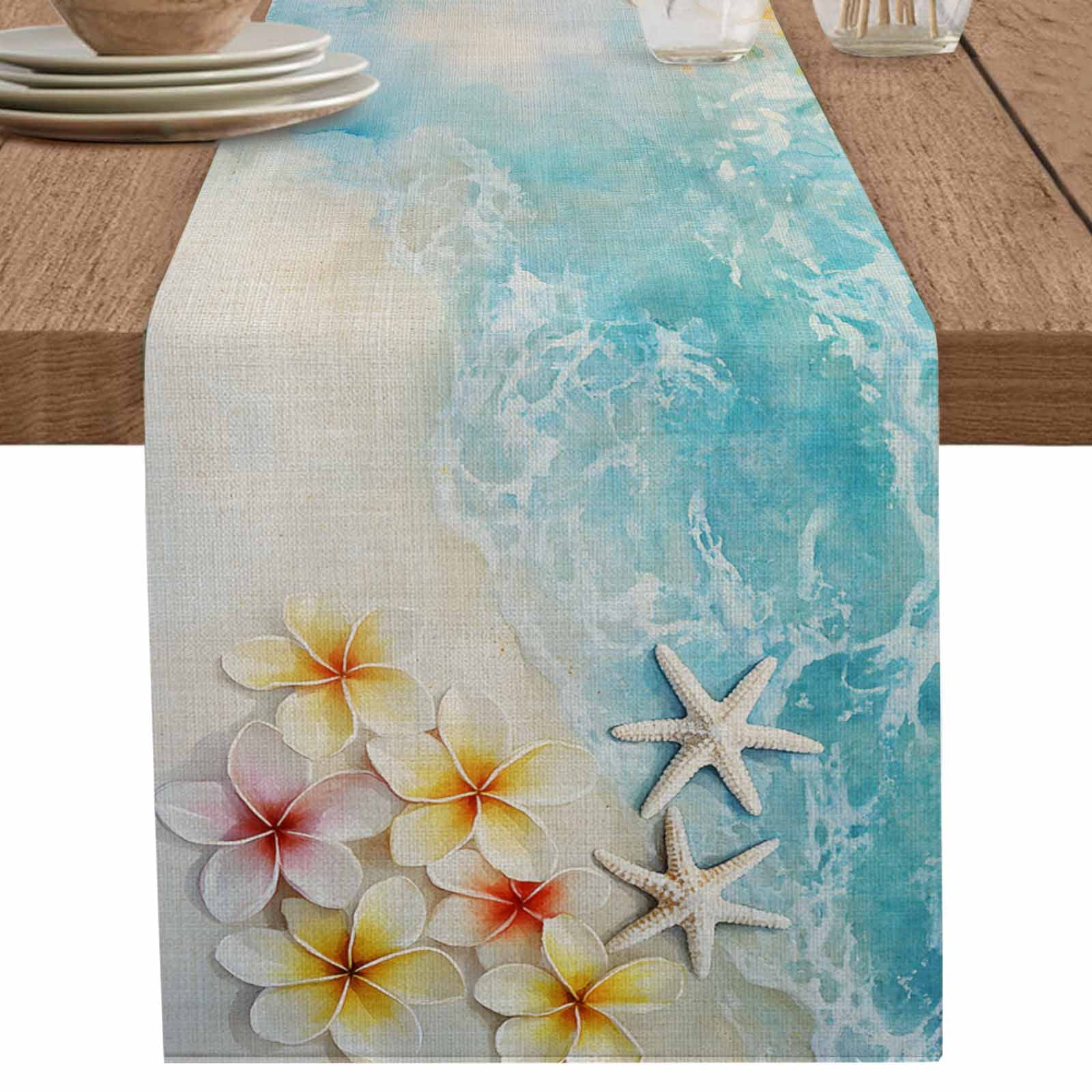 nqOlkjepod Retro Summer Beach Table Runner 60 Inches Long Farmhouse Dress Scarves, Flowers Ocean ...