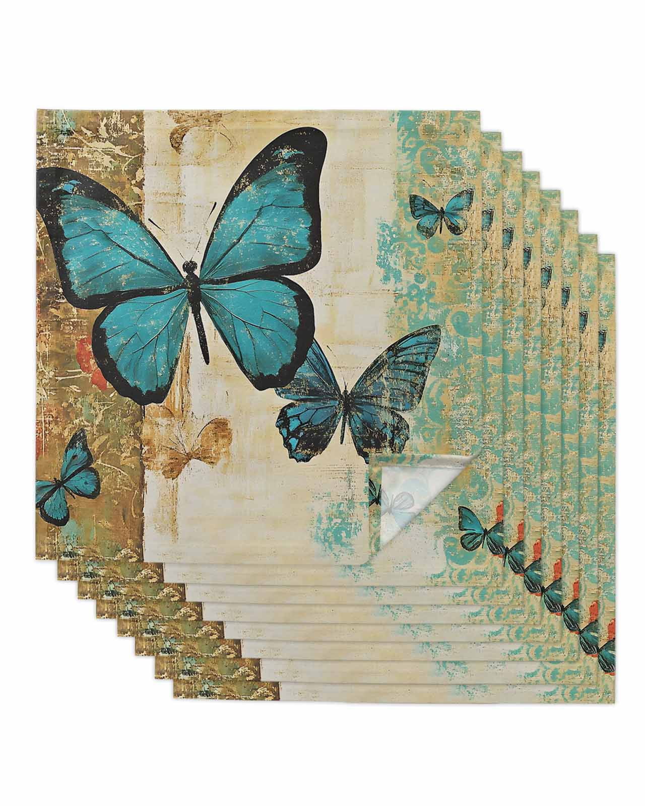 nqOlkjepod Retro Teal Butterfly Cloth Napkins Set of 8 Reusable Dinner ...