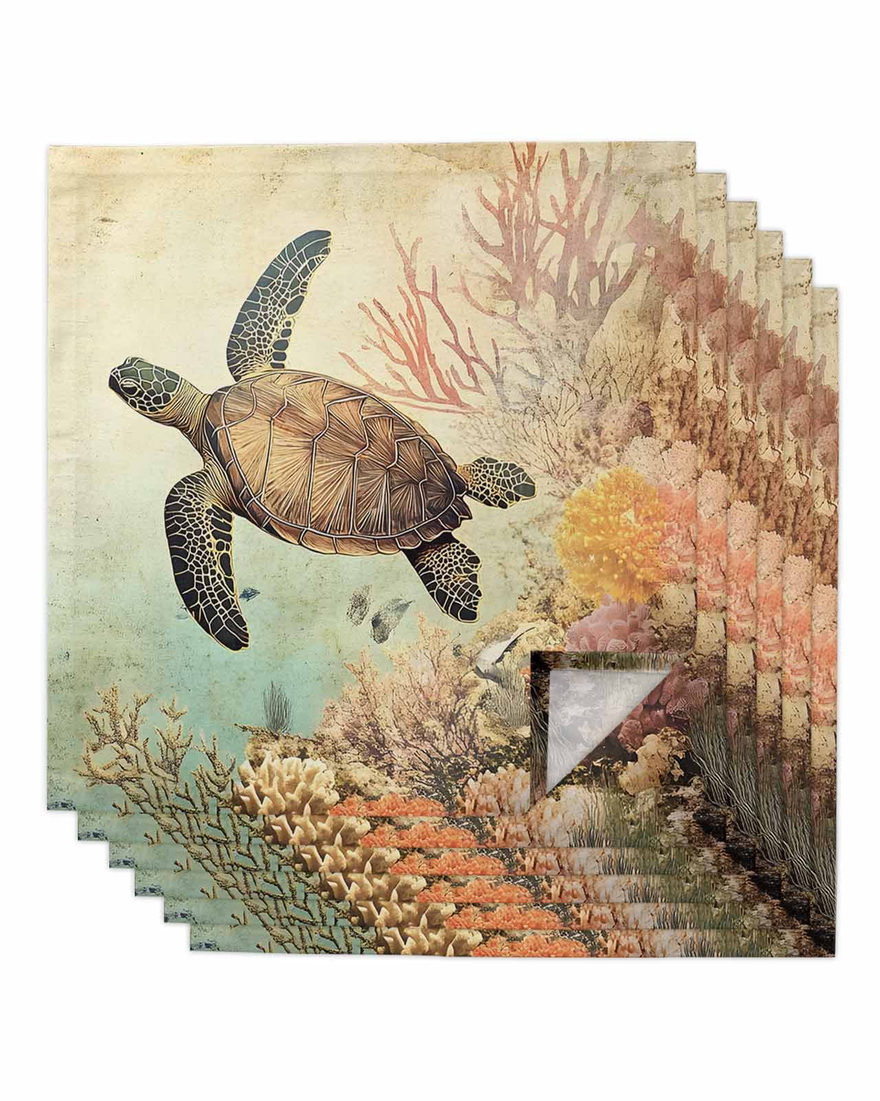 nqOlkjepod Retro Turtle Cloth Napkins Set of 6 Reusable Dinner Napkins ...