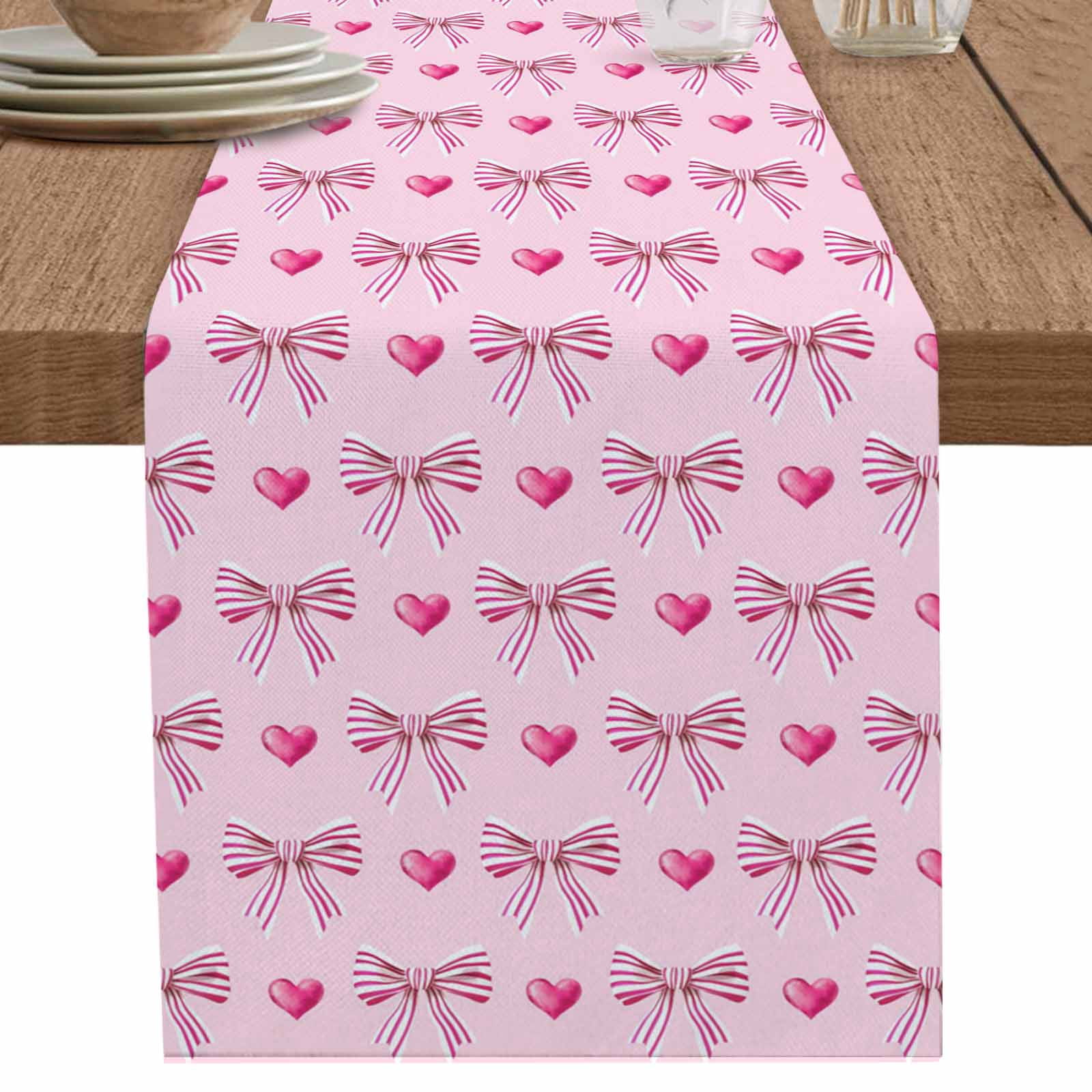 nqOlkjepod Romantic Pink Bow Table Runner 120 Inches Long Farmhouse ...