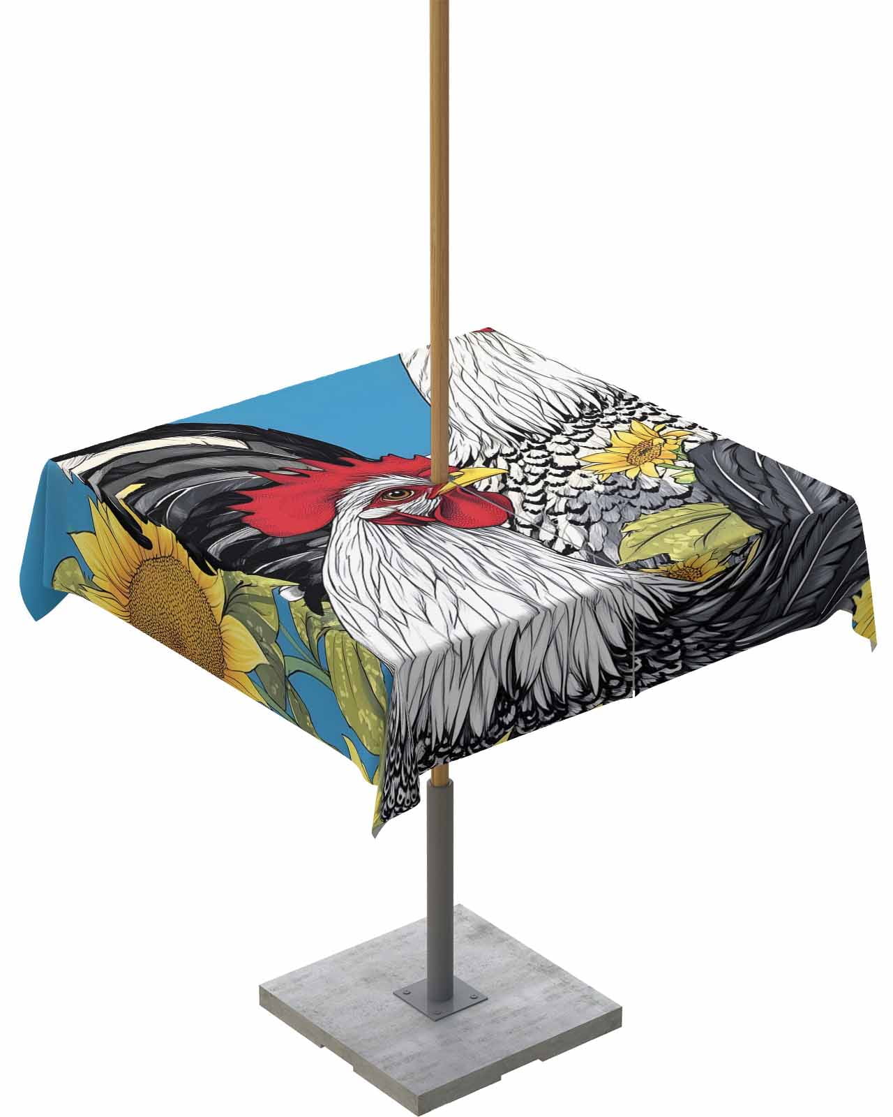 nqOlkjepod Rooster Outdoor Tablecloth with Umbrella Hole & Zipper, Blue ...