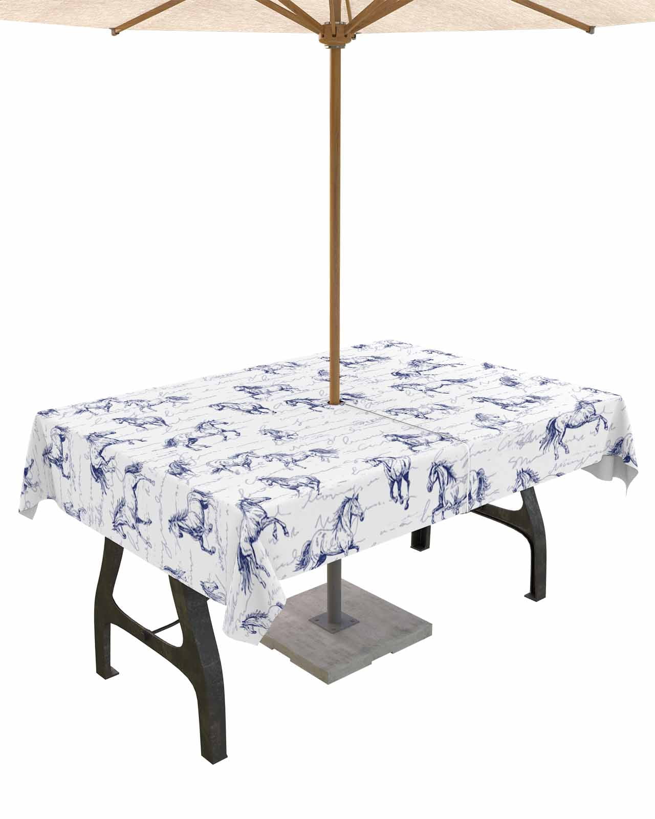 nqOlkjepod Running Horse Outdoor Tablecloth with Umbrella Hole & Zipper ...