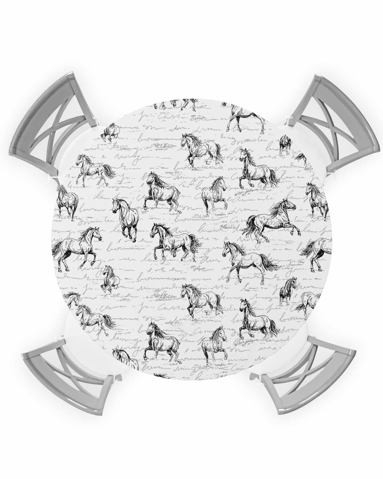 nqOlkjepod Running Horse Round Tablecloth, Fitted Table Cover with ...