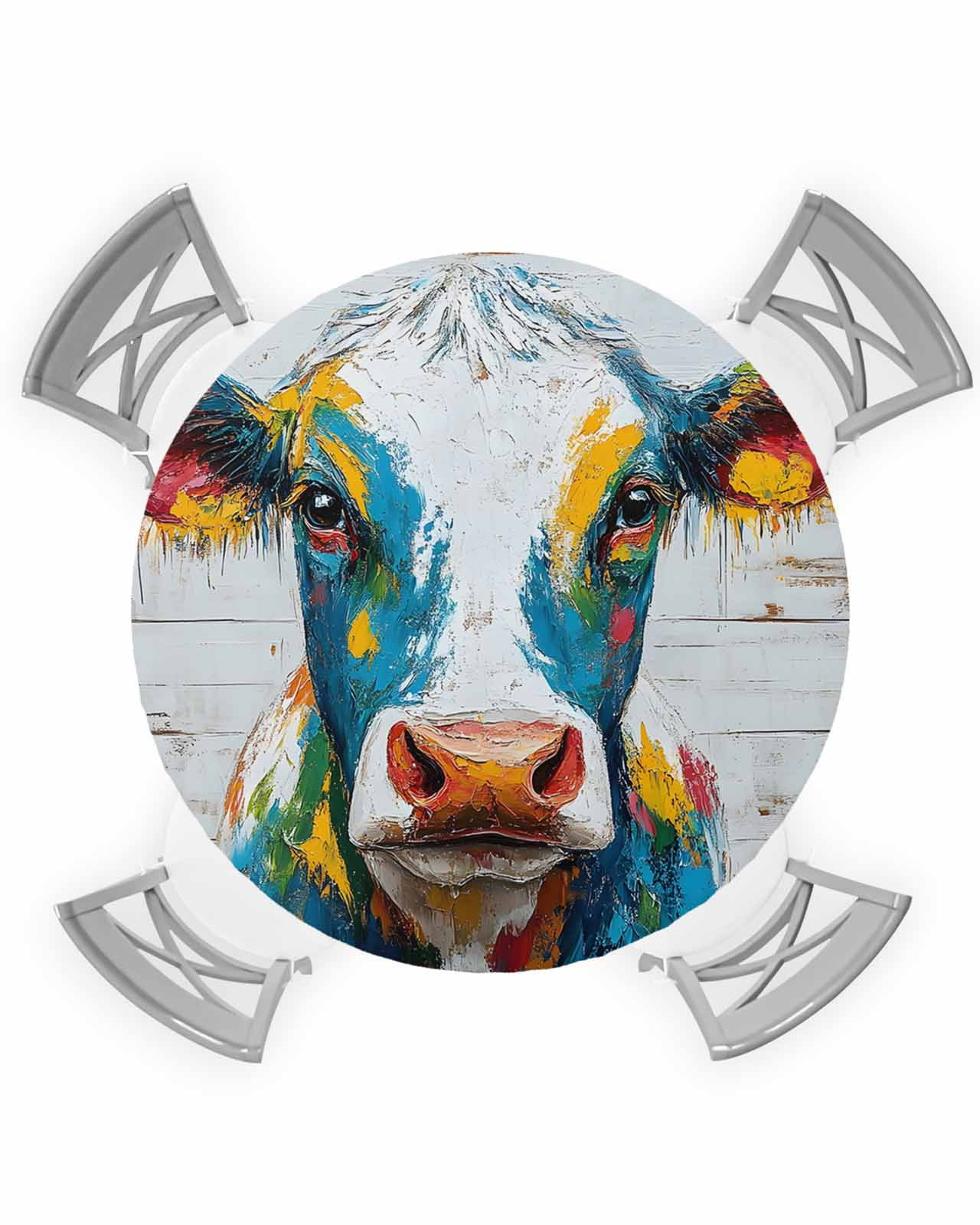 nqOlkjepod Rustic Cow Round Tablecloth, Fitted Table Cover with Elastic ...