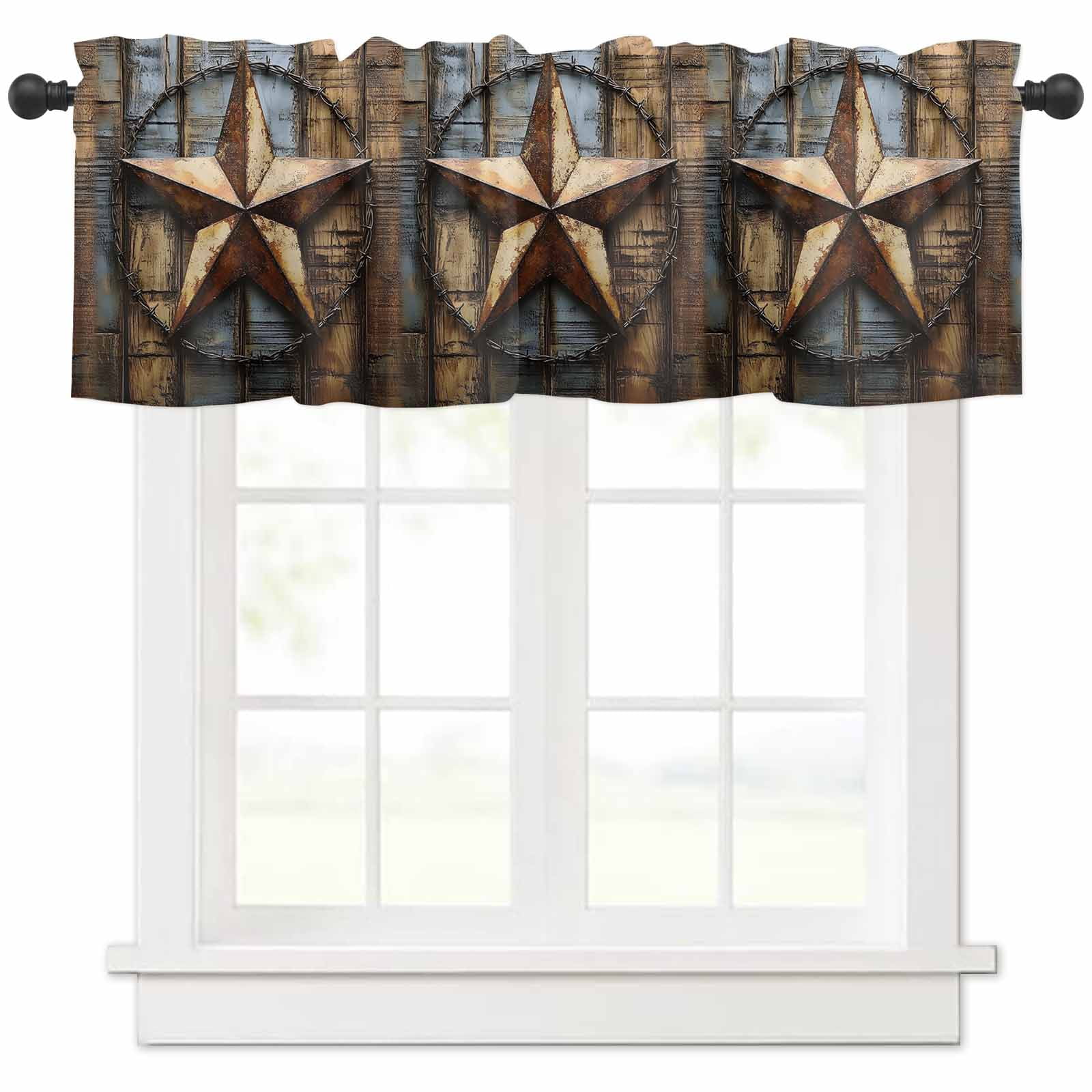 nqOlkjepod Rustic Star Brown Farmhouse Short Window Curtain Valances ...