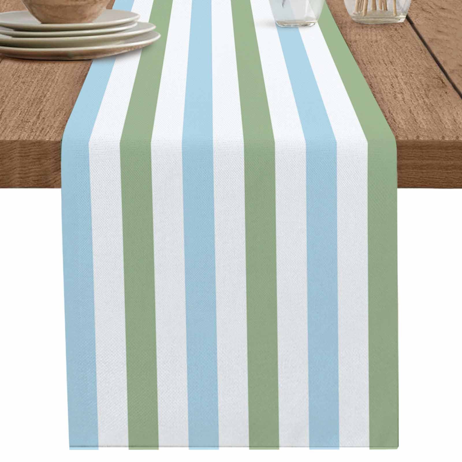 nqOlkjepod Sage Green Blue Striped Table Runner 72 Inches Long ...