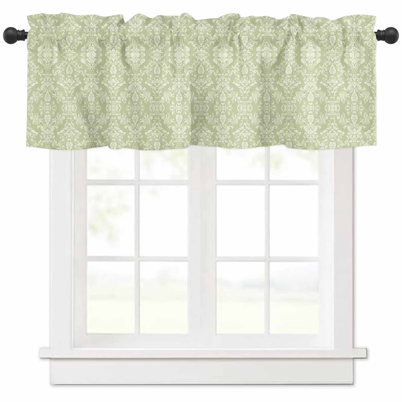 nqOlkjepod Sage Green Boho Floral Farmhouse Short Window Curtain ...