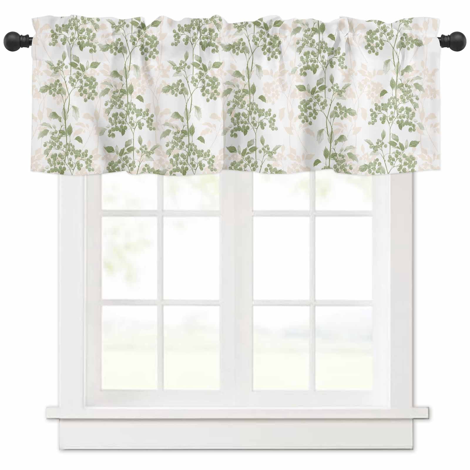 nqOlkjepod Sage Green Botanical Farmhouse Short Window Curtain Valances ...