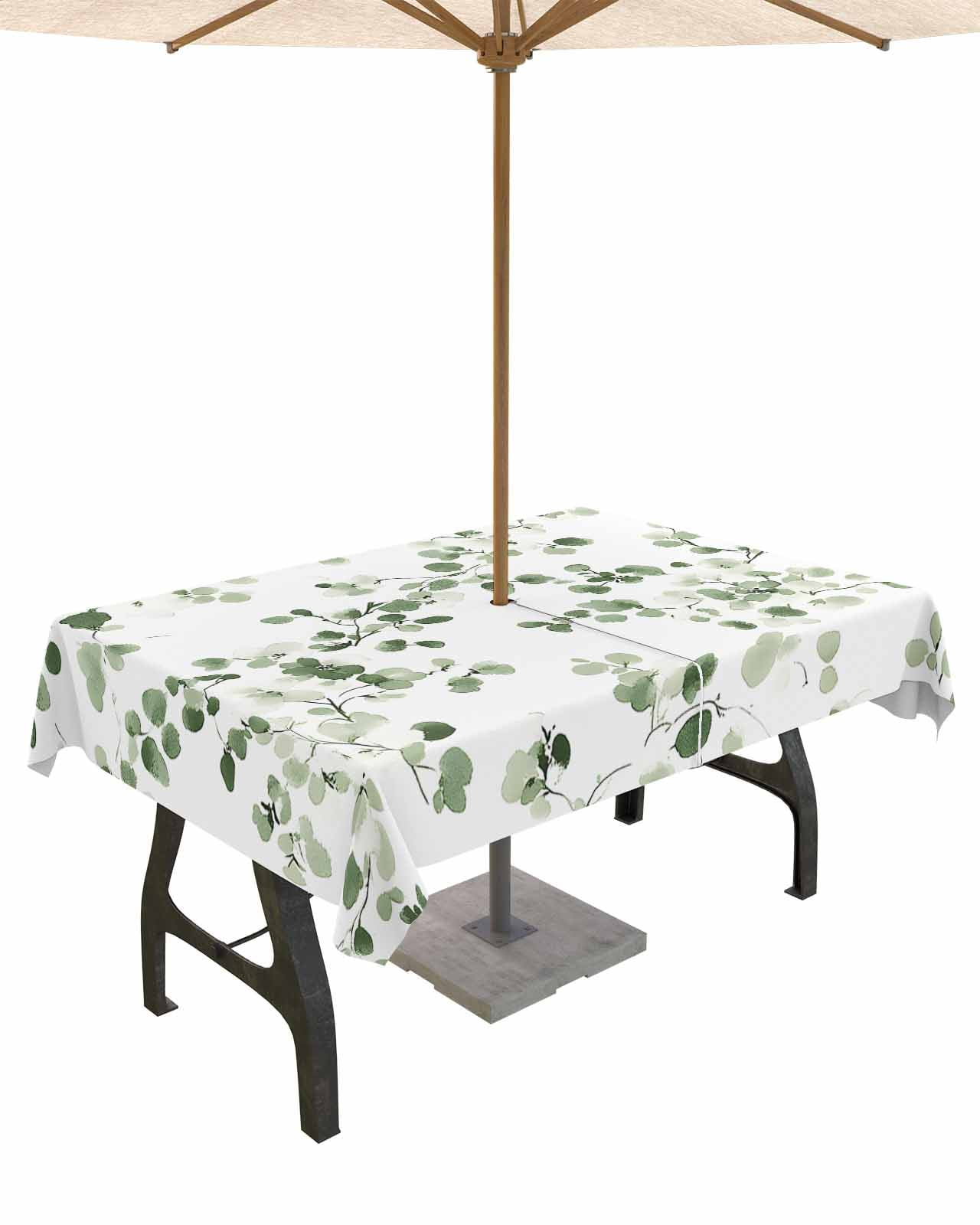 nqOlkjepod Sage Green Botanical Outdoor Tablecloth with Umbrella Hole ...