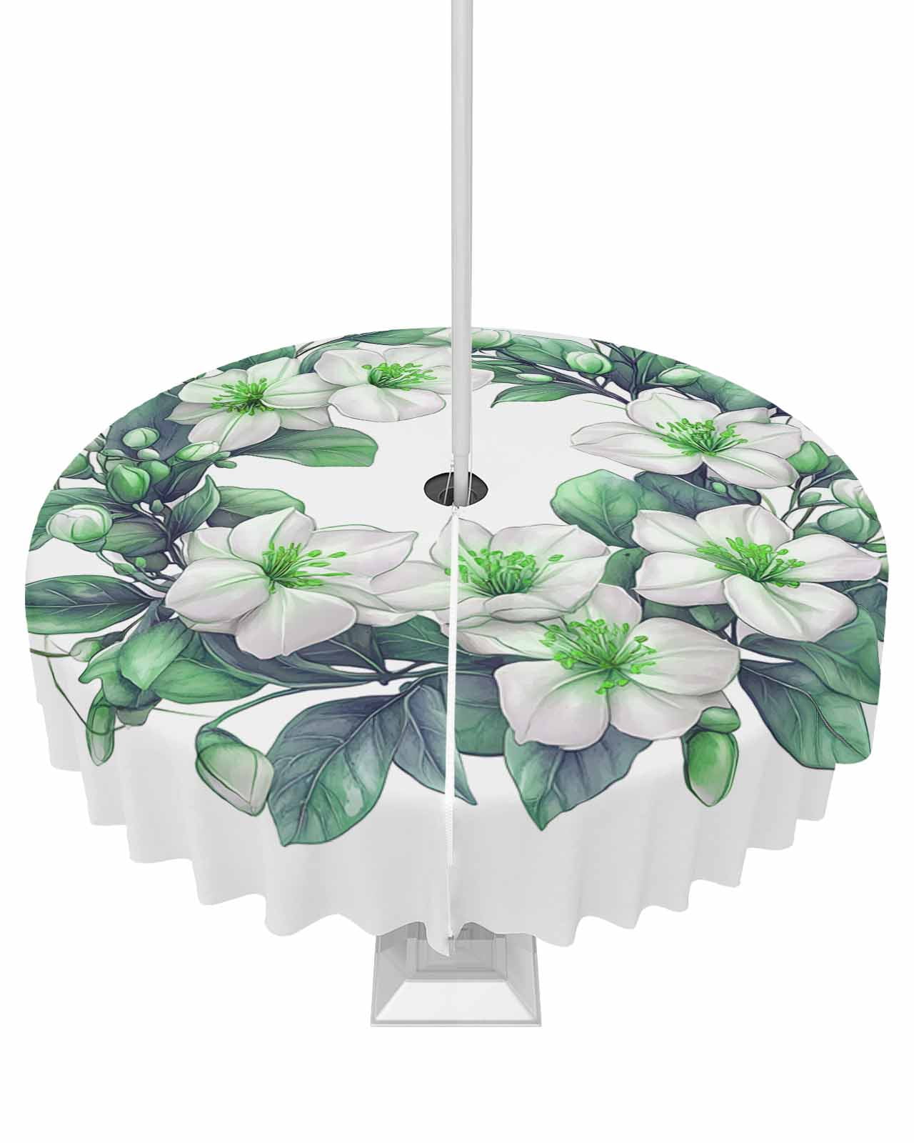 nqOlkjepod Sage Green Botanical Outdoor Tablecloth with Umbrella Hole ...