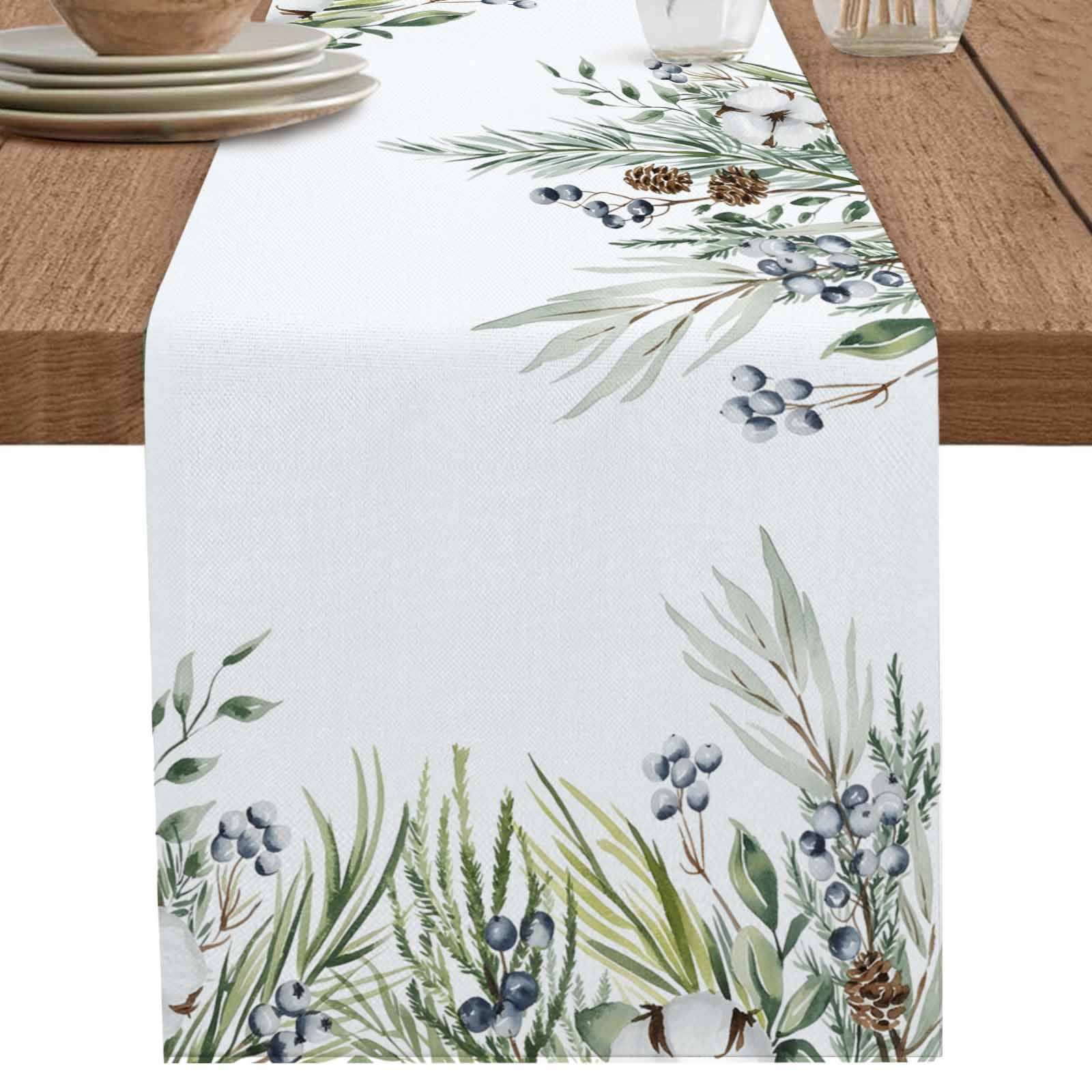 nqOlkjepod Sage Green Christmas Table Runner 48 Inches Long Farmhouse ...