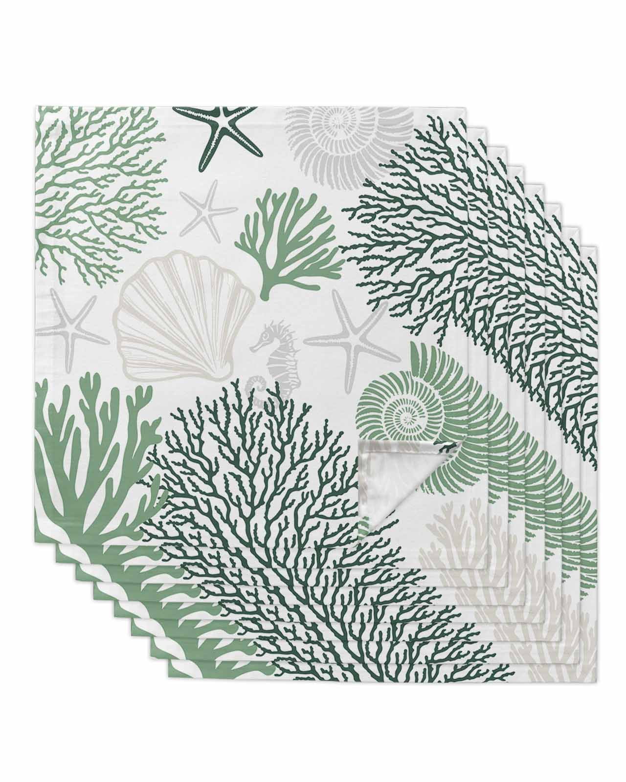 nqOlkjepod Sage Green Coastal Cloth Napkins Set of 8 Reusable Dinner ...