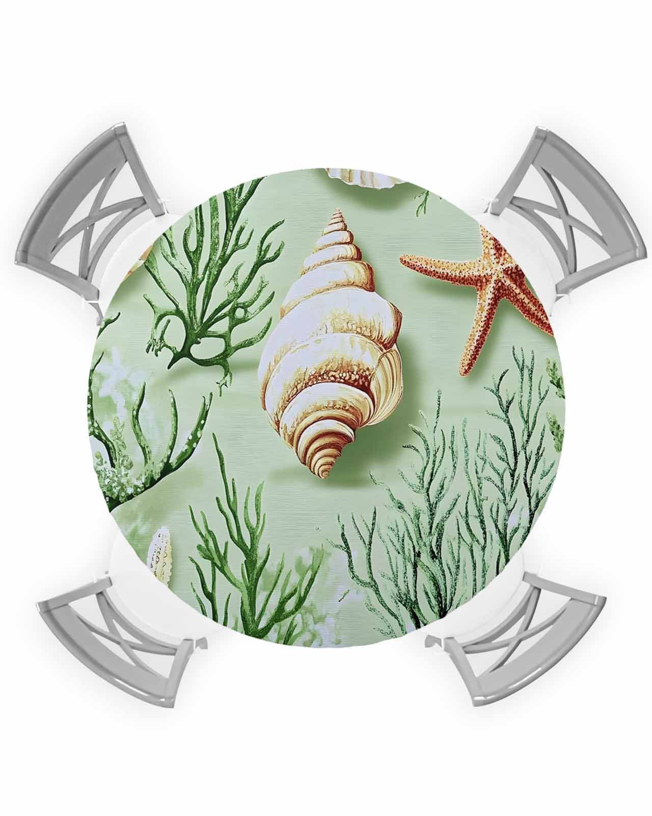 nqOlkjepod Sage Green Coastal Round Tablecloth, Fitted Table Cover with ...