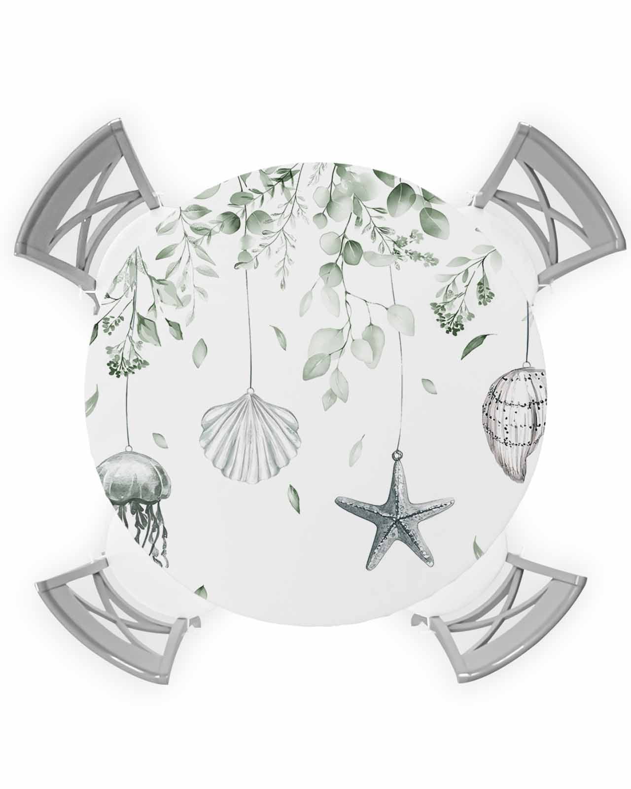 nqOlkjepod Sage Green Coastal Round Tablecloth, Fitted Table Cover with ...