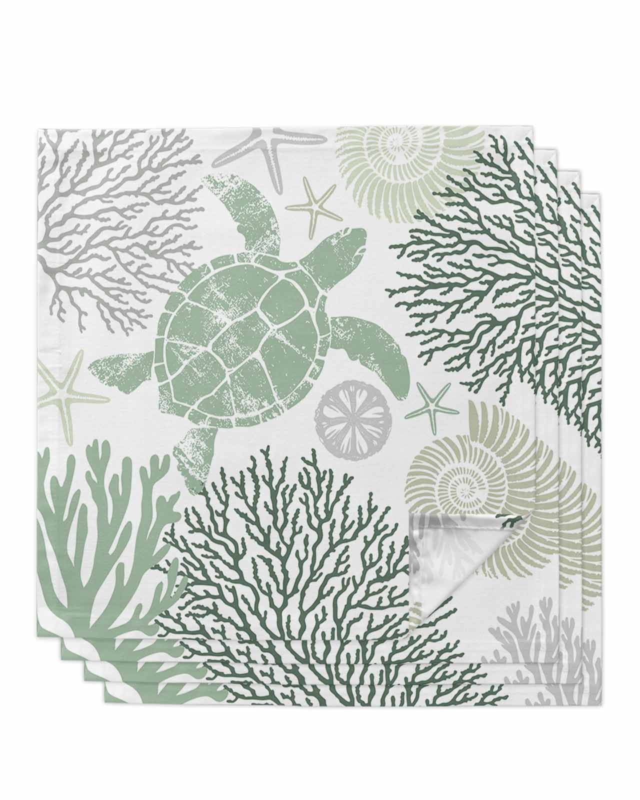 nqOlkjepod Sage Green Coastal Turtle Cloth Napkins Set of 4 Reusable ...