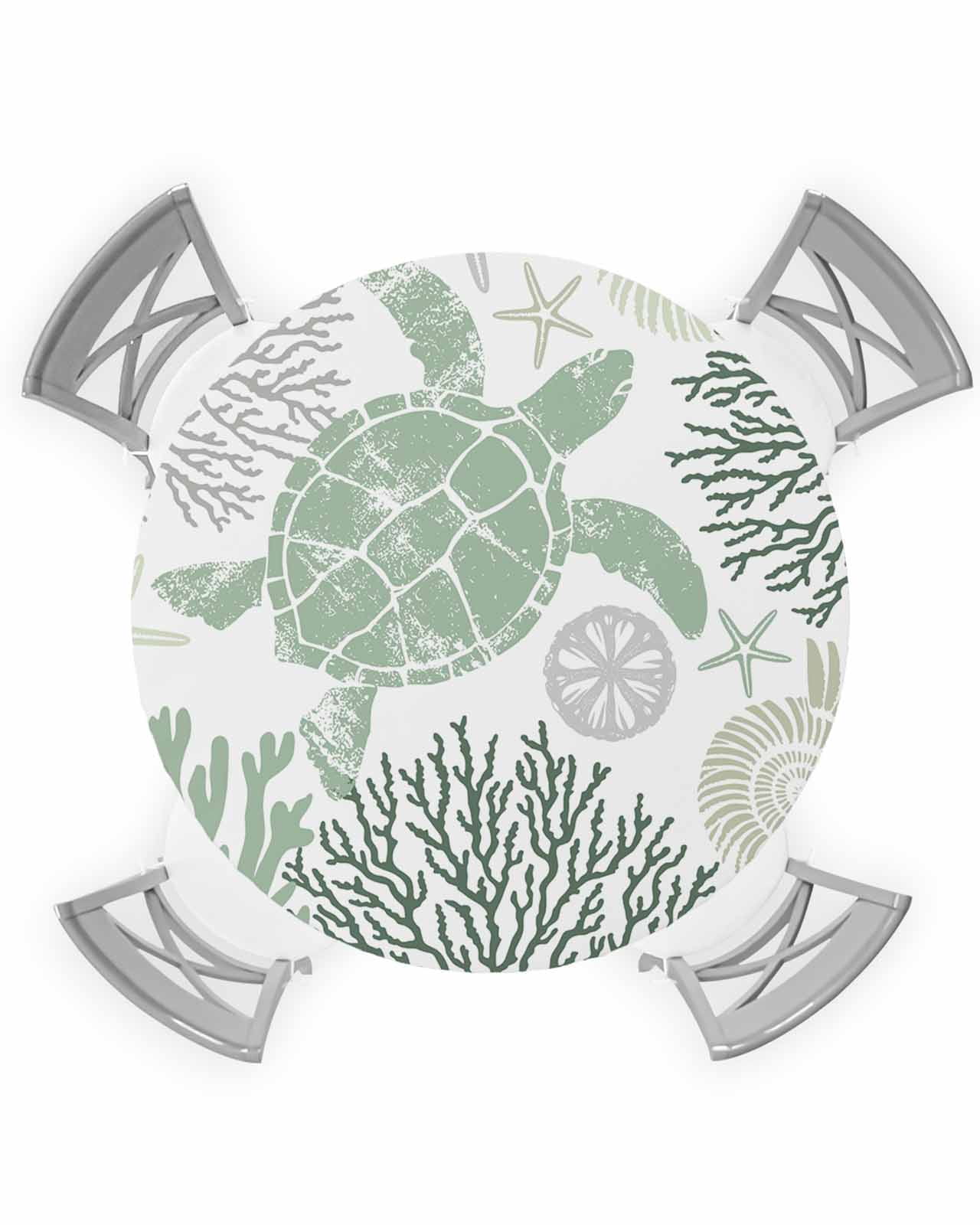 nqOlkjepod Sage Green Coastal Turtle Round Tablecloth, Fitted Table ...