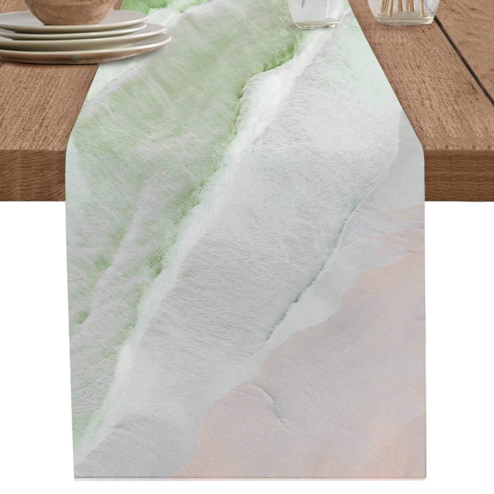 nqOlkjepod Sage Green Coastal Wave Table Runner 72 Inches Long ...