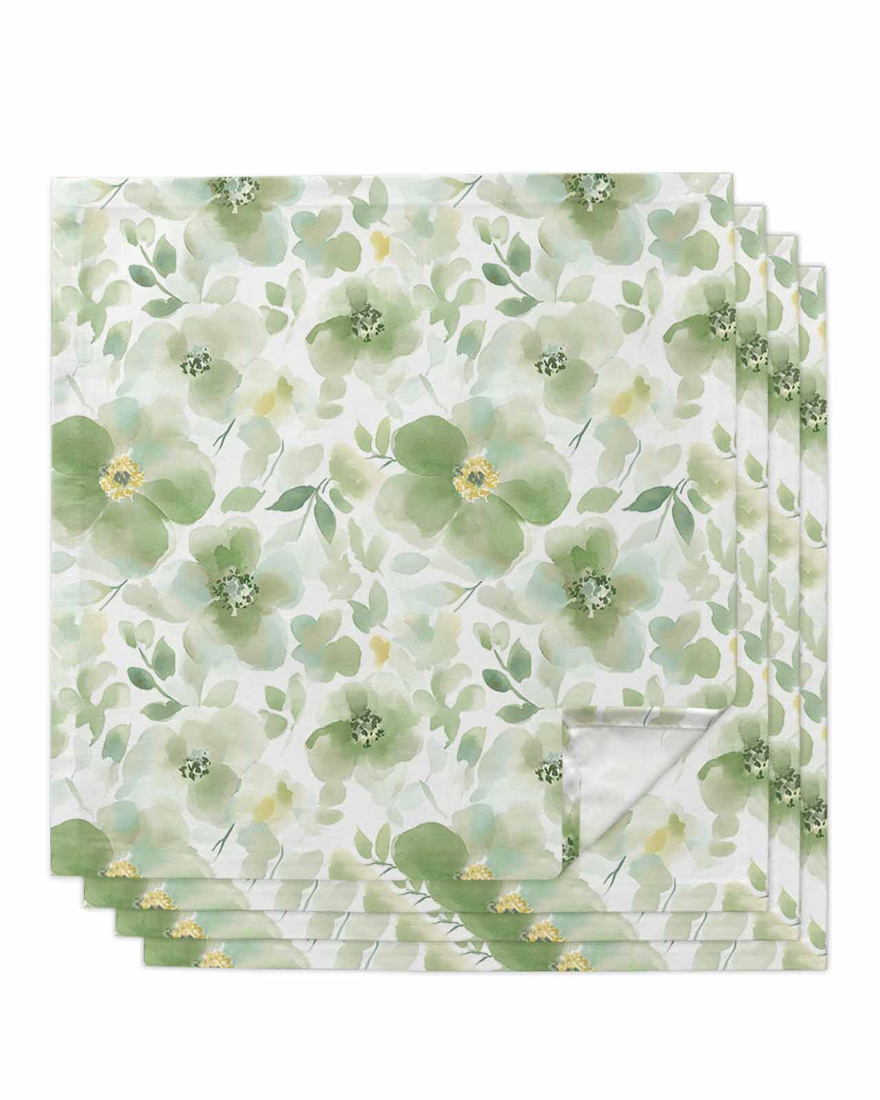 nqOlkjepod Sage Green Flower Cloth Napkins Set of 4 Reusable Dinner ...