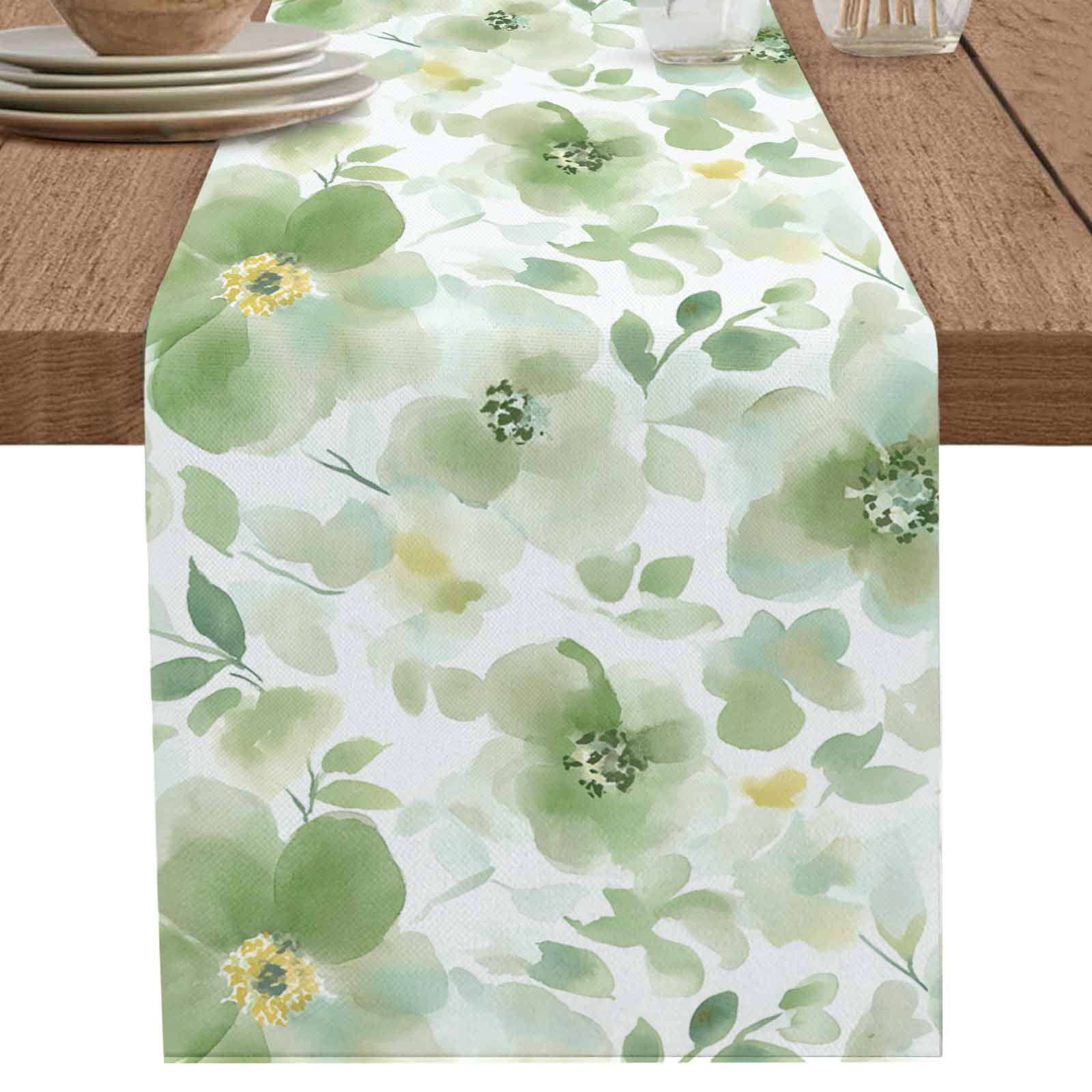 nqOlkjepod Sage Green Flower Table Runner 108 Inches Long Farmhouse ...
