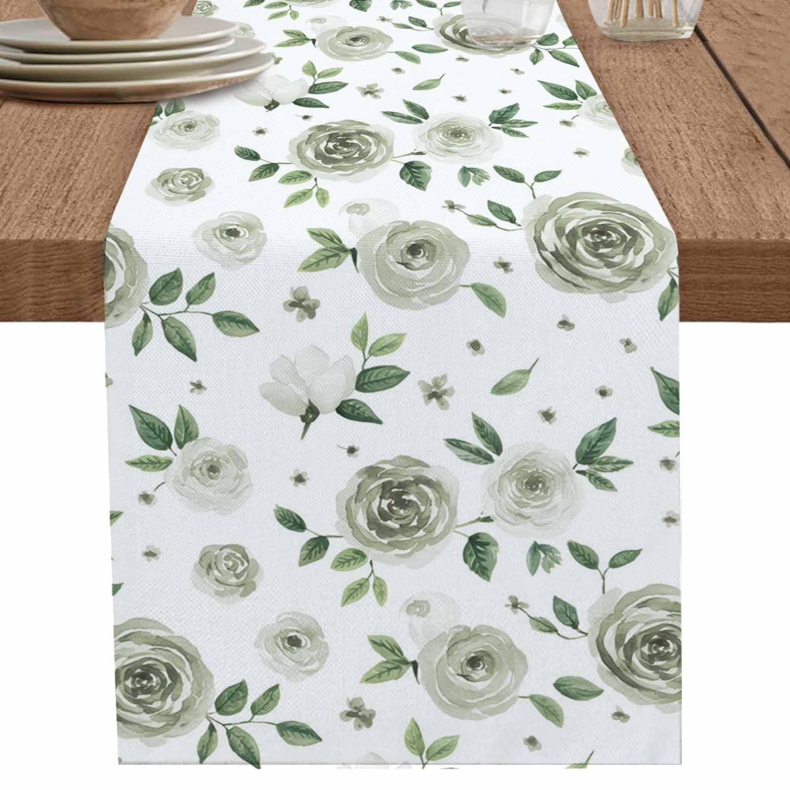 nqOlkjepod Sage Green Flowers Table Runner 72 Inches Long Farmhouse ...