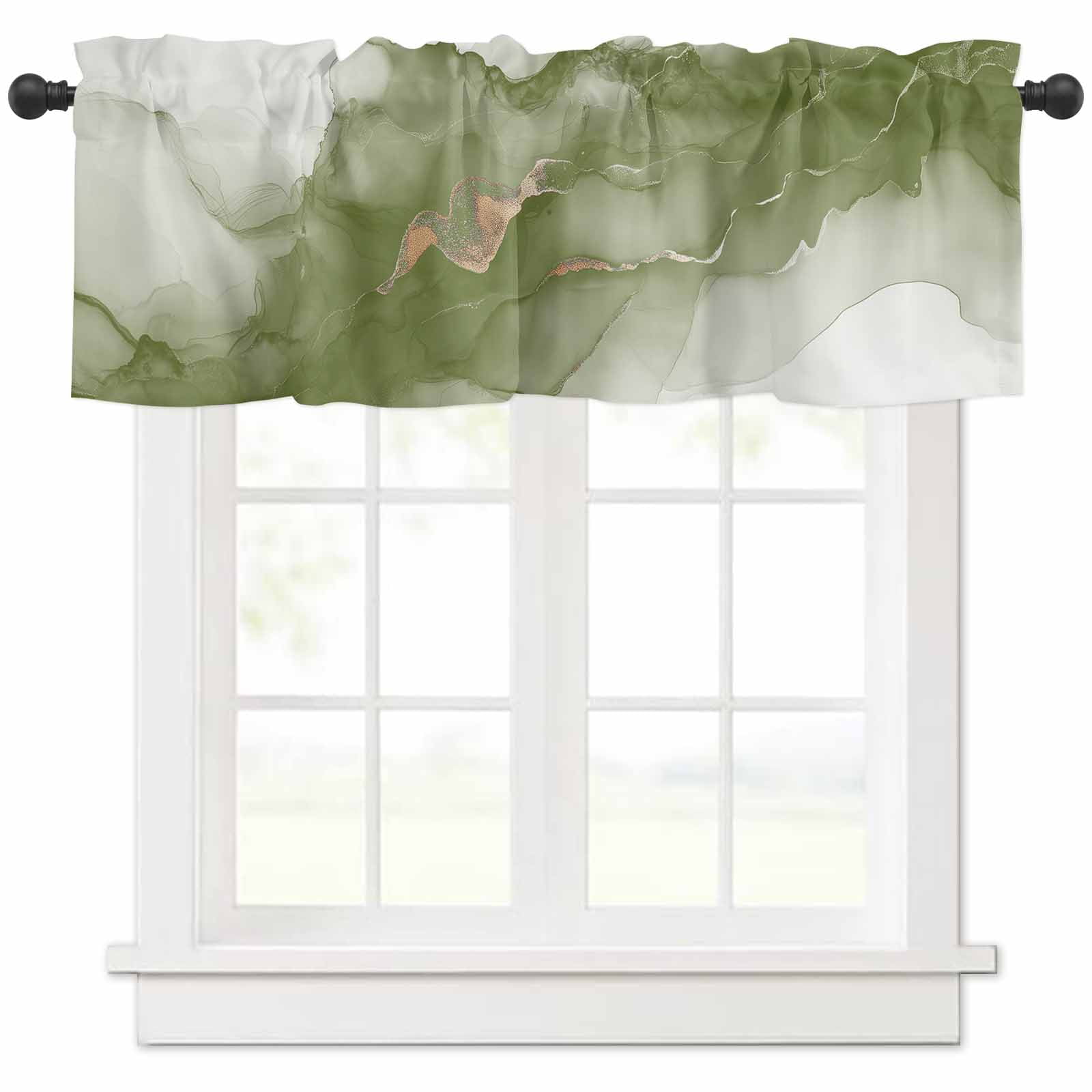 nqOlkjepod Sage Green Marble Farmhouse Short Window Curtain Valances ...