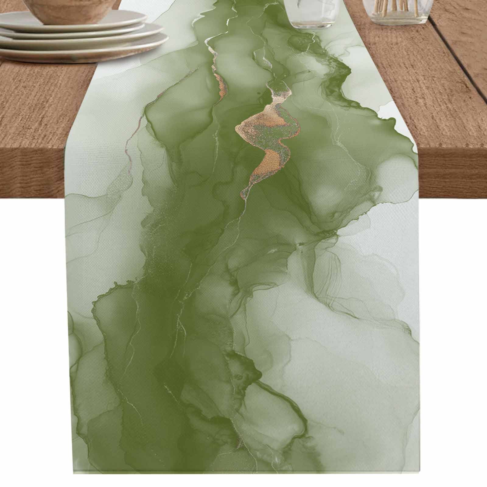 nqOlkjepod Sage Green Marble Table Runner 72 Inches Long Farmhouse ...