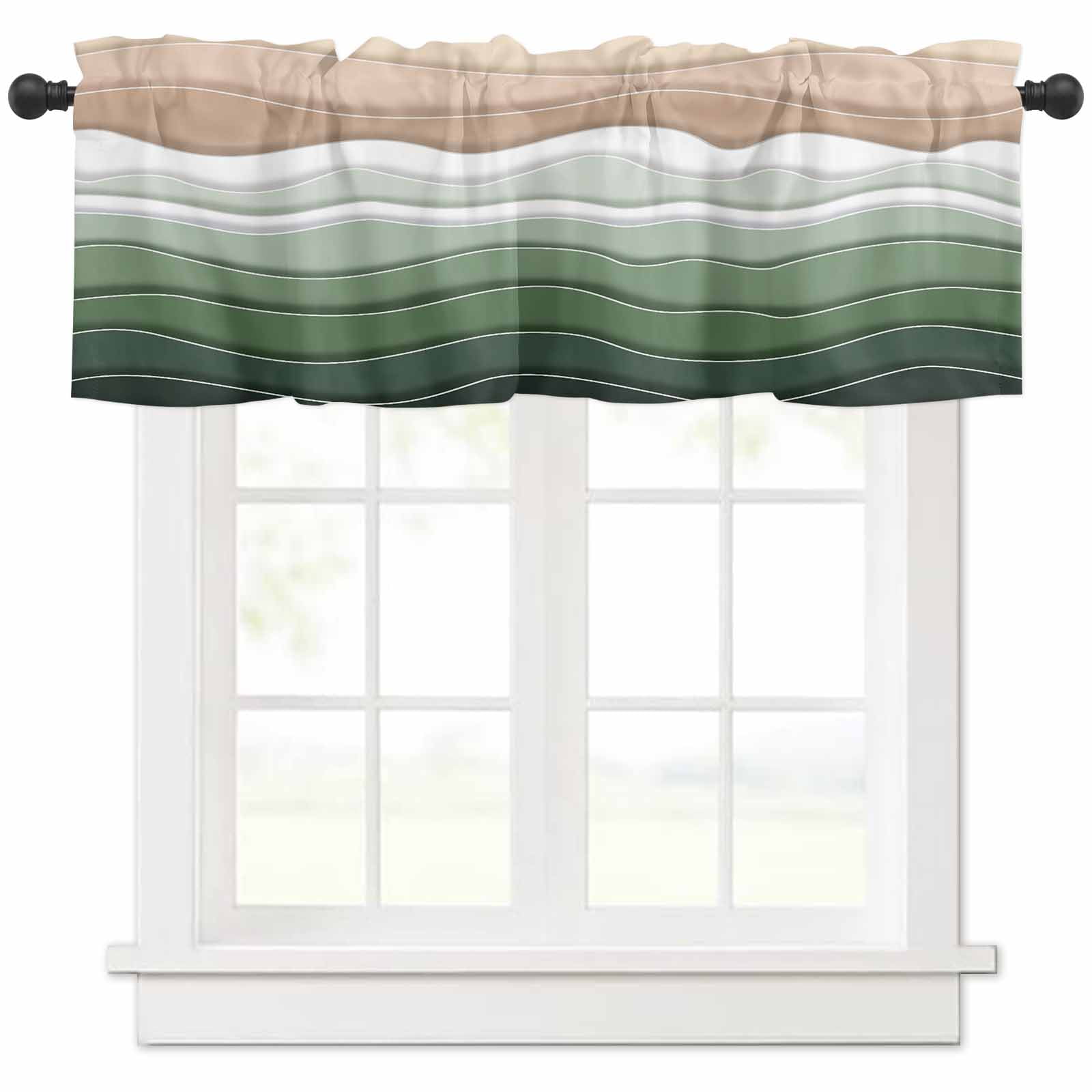 nqOlkjepod Sage Green Ombre Stripe Farmhouse Short Window Curtain ...