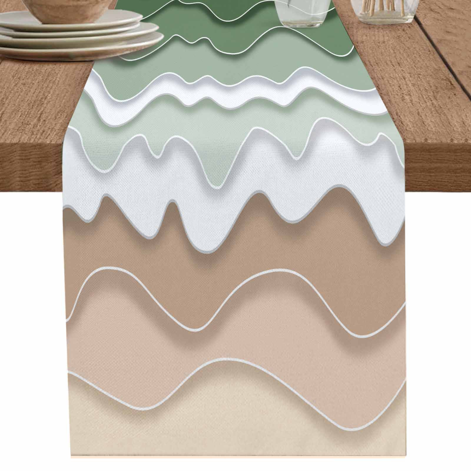 nqOlkjepod Sage Green Ombre Stripe Table Runner 72 Inches Long ...