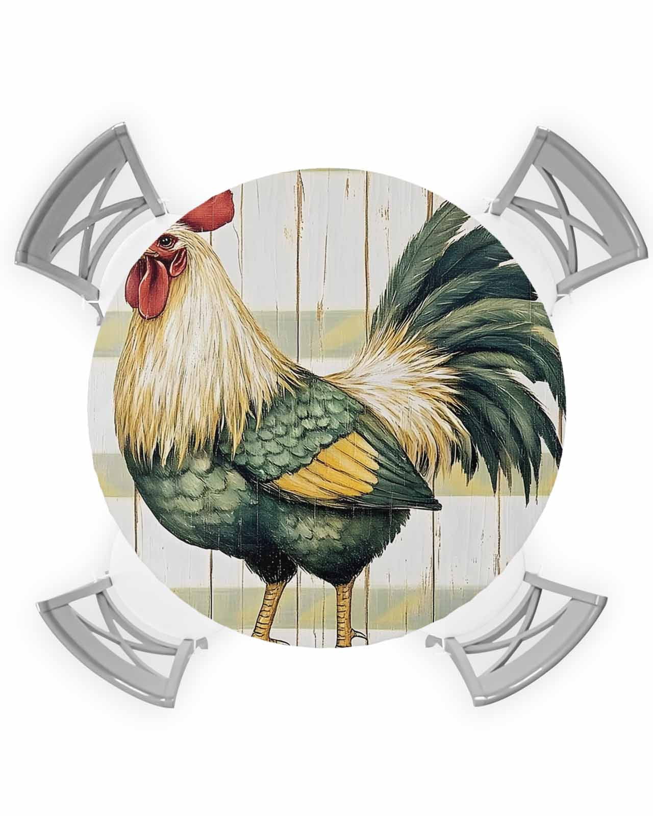 nqOlkjepod Sage Green Rooster Round Tablecloth, Fitted Table Cover with ...