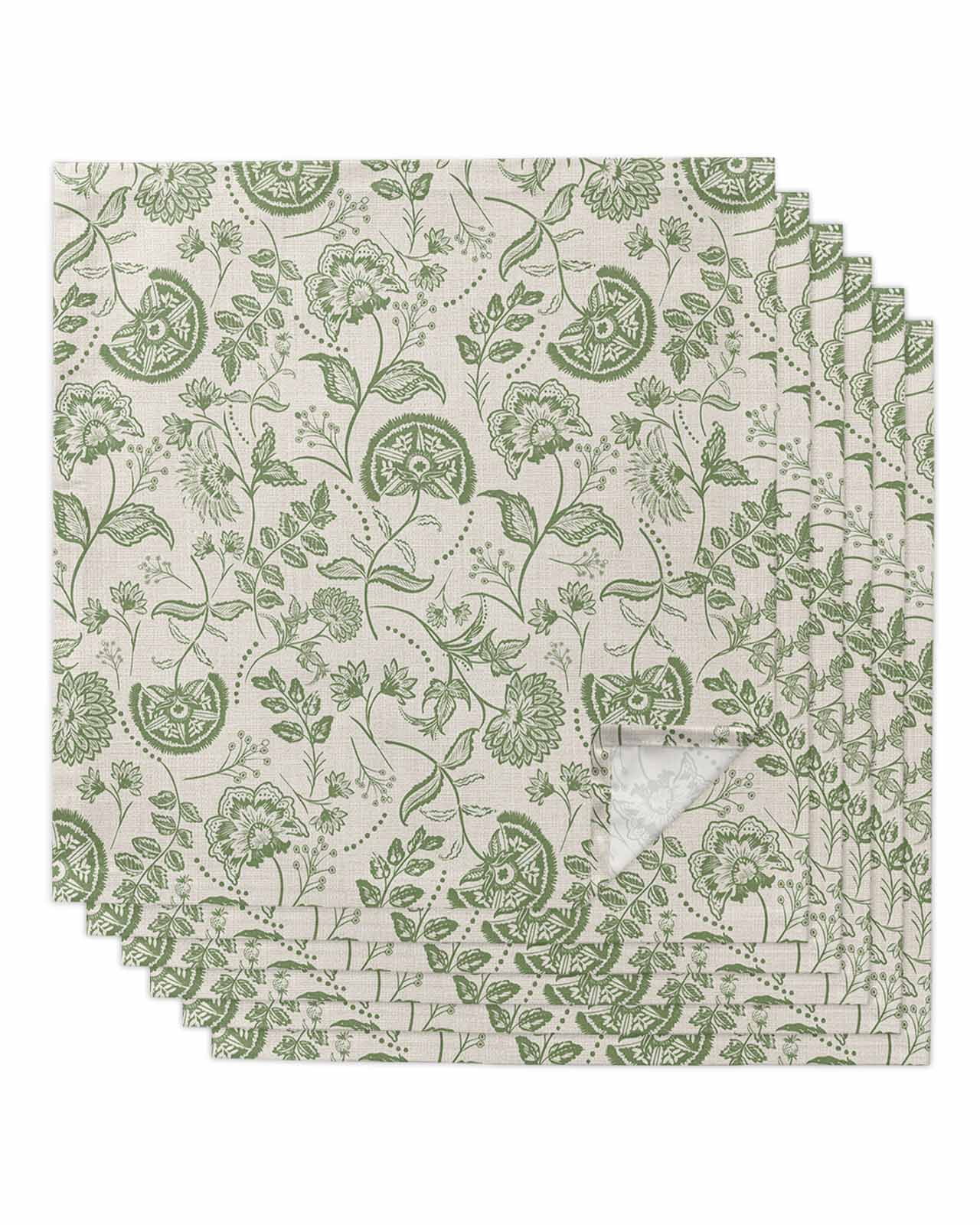 nqOlkjepod Sage Green Spring Floral Cloth Napkins Set of 6 Reusable ...