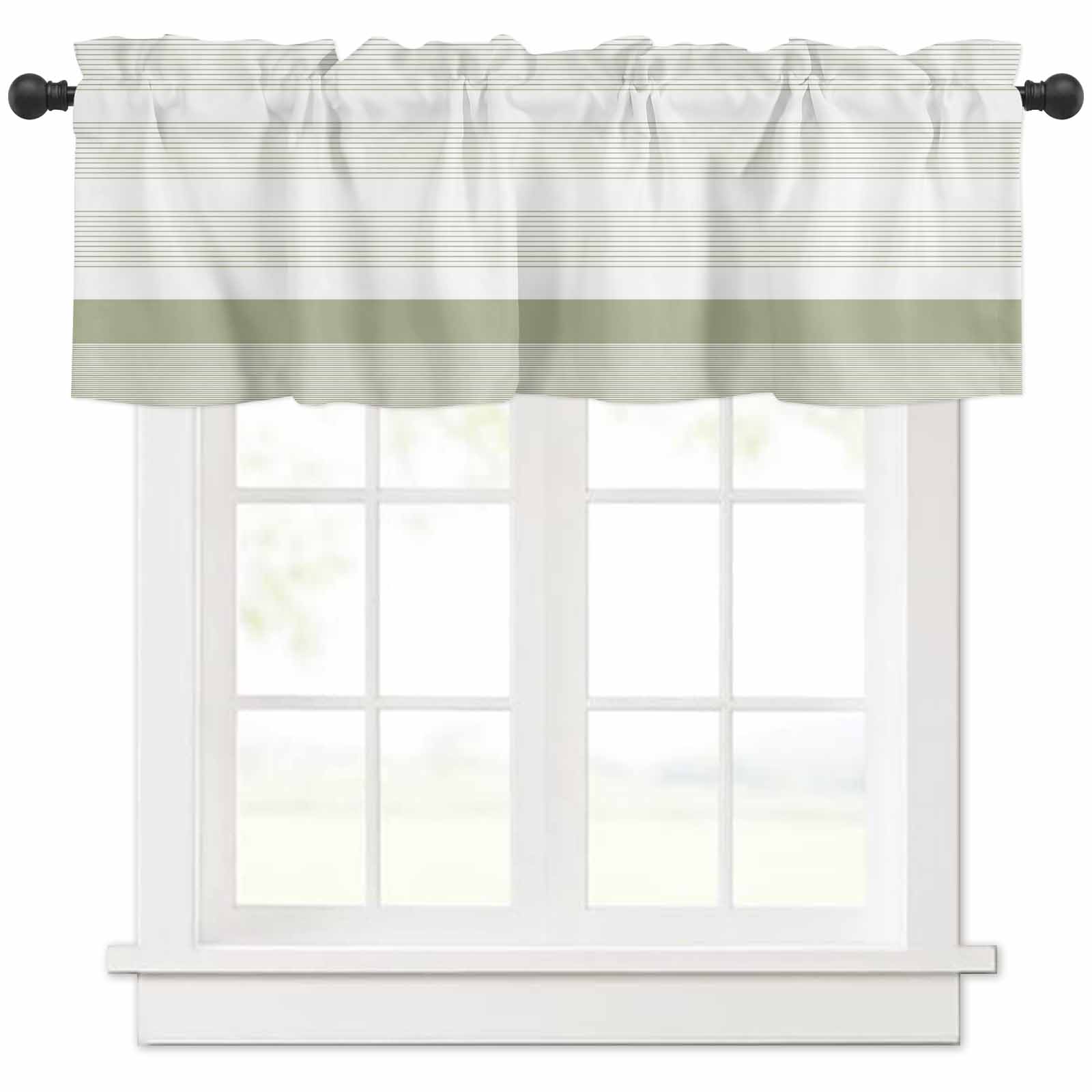 nqOlkjepod Sage Green Stripe Farmhouse Short Window Curtain Valances ...