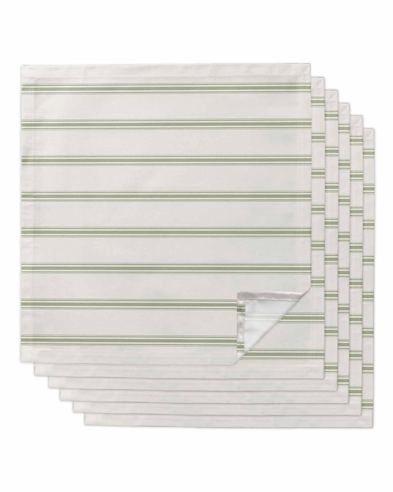 nqOlkjepod Sage Green Striped Cloth Napkins Set of 6 Reusable Dinner ...