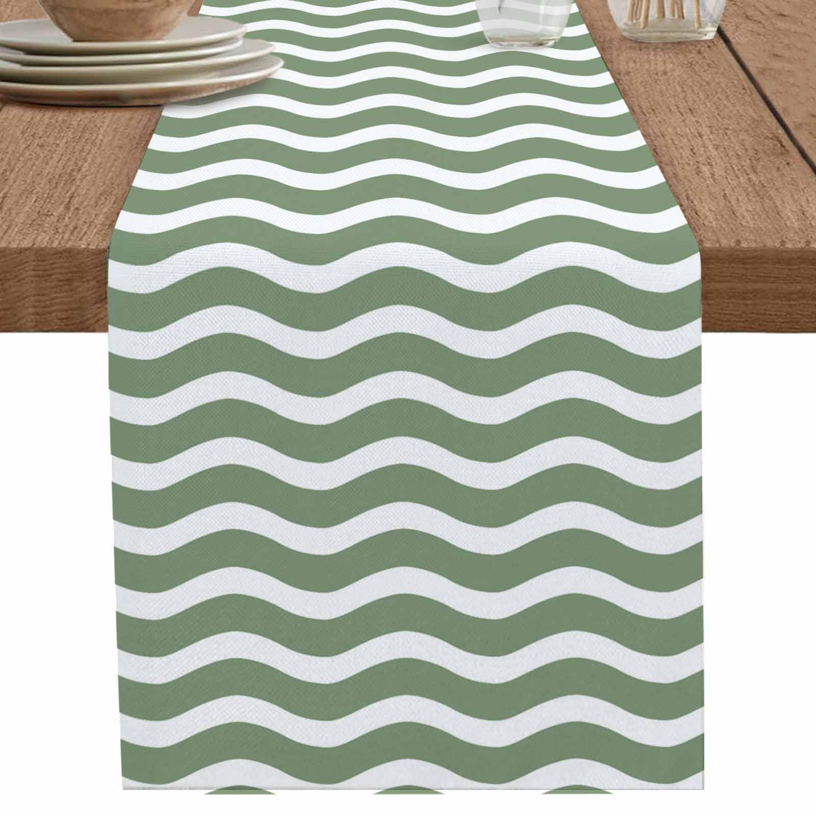 nqOlkjepod Sage Green Striped Table Runner 72 Inches Long Farmhouse ...