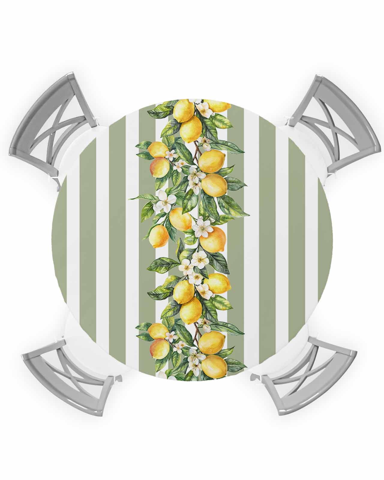 nqOlkjepod Sage Green Stripes Round Tablecloth, Fitted Table Cover with ...