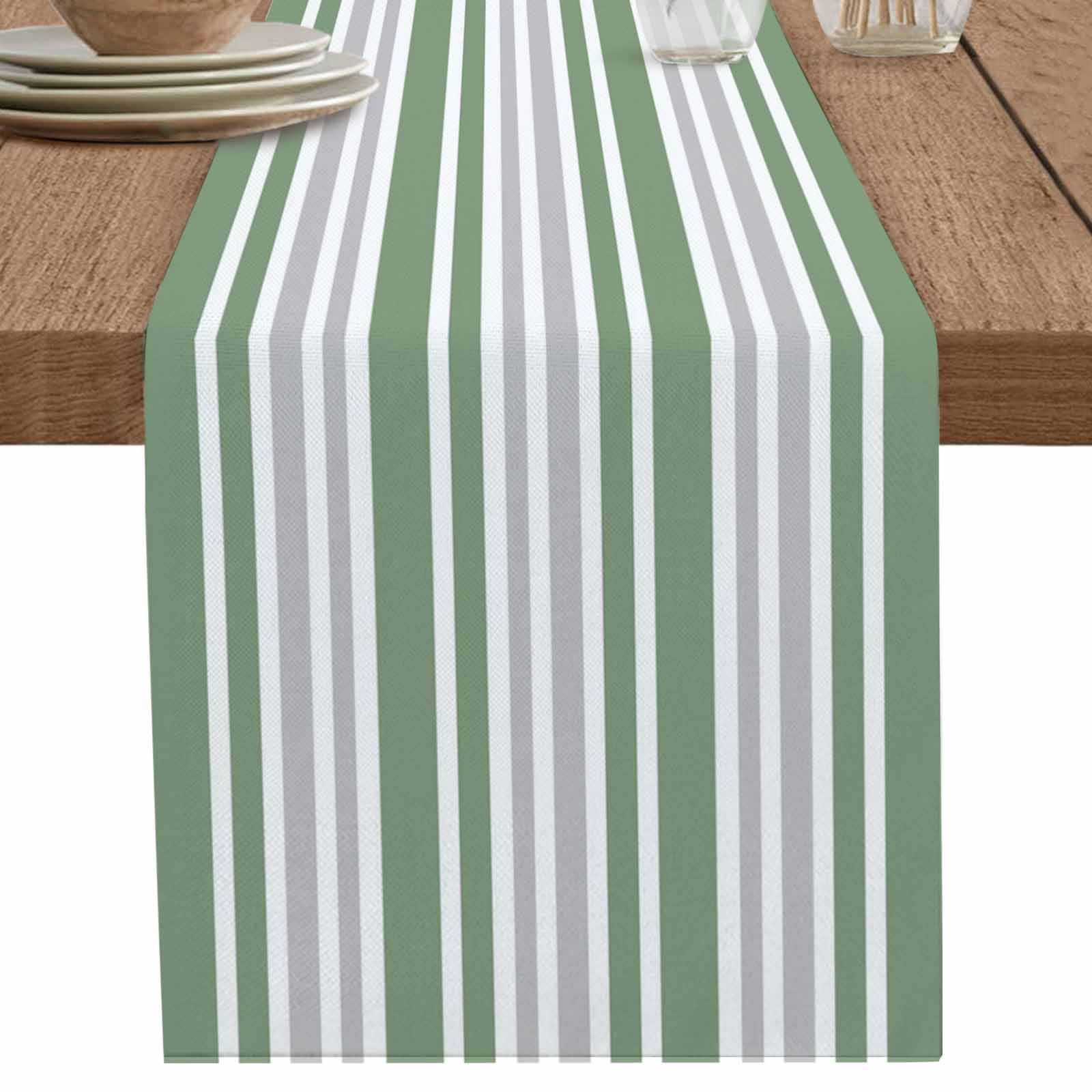nqOlkjepod Sage Green Stripes Table Runner 120 Inches Long Farmhouse ...