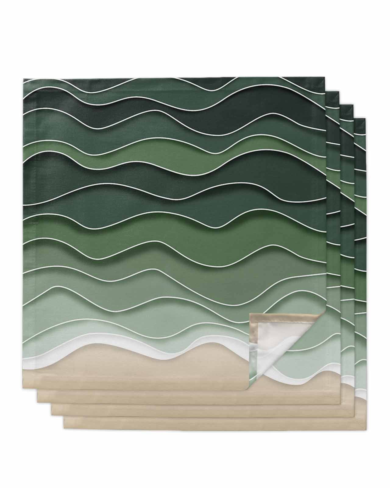 nqOlkjepod Sage Green Waves Cloth Napkins Set of 4 Reusable Dinner Napkins, Rustic Abstract ...