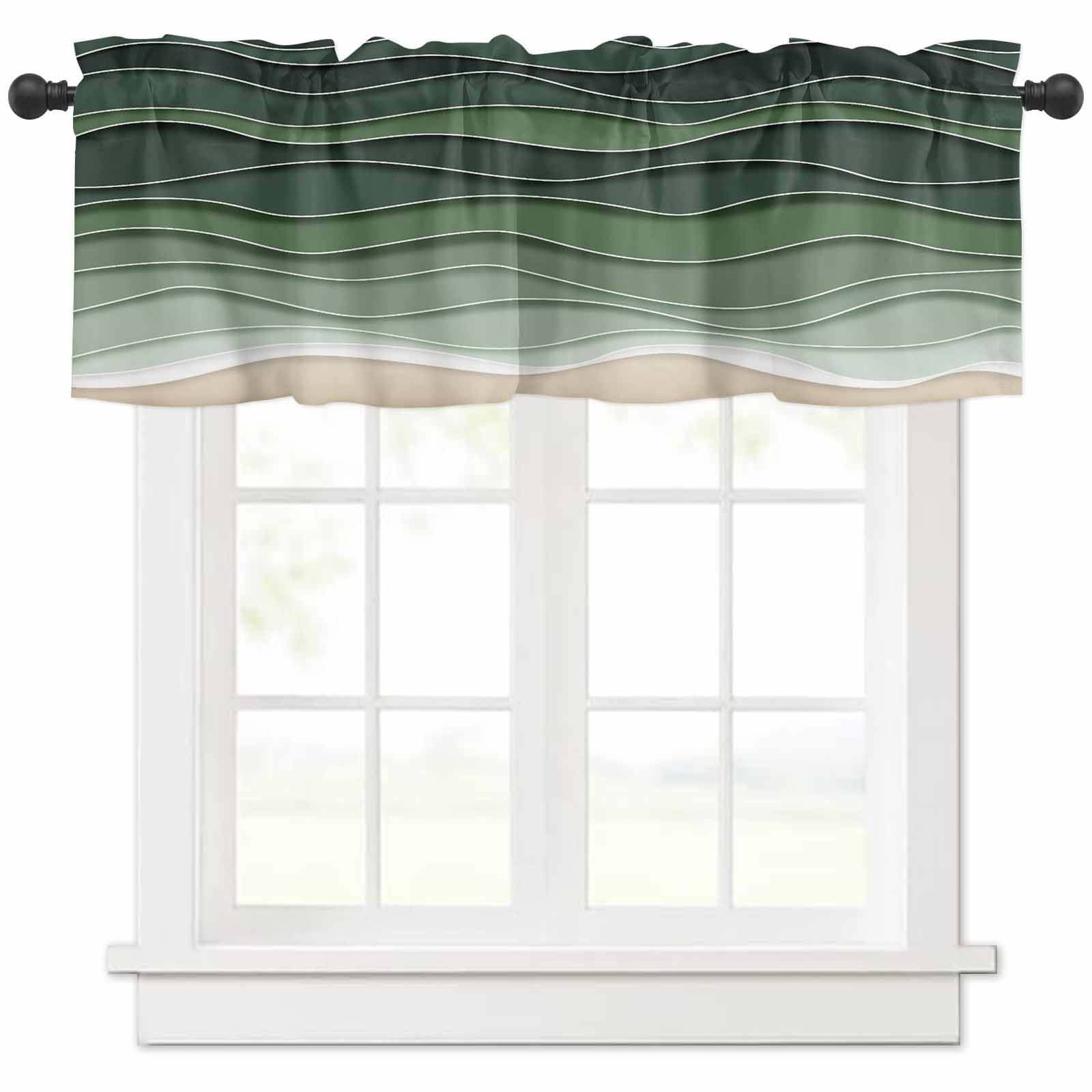 nqOlkjepod Sage Green Waves Farmhouse Short Window Curtain Valances, Rustic Abstract Ombre ...