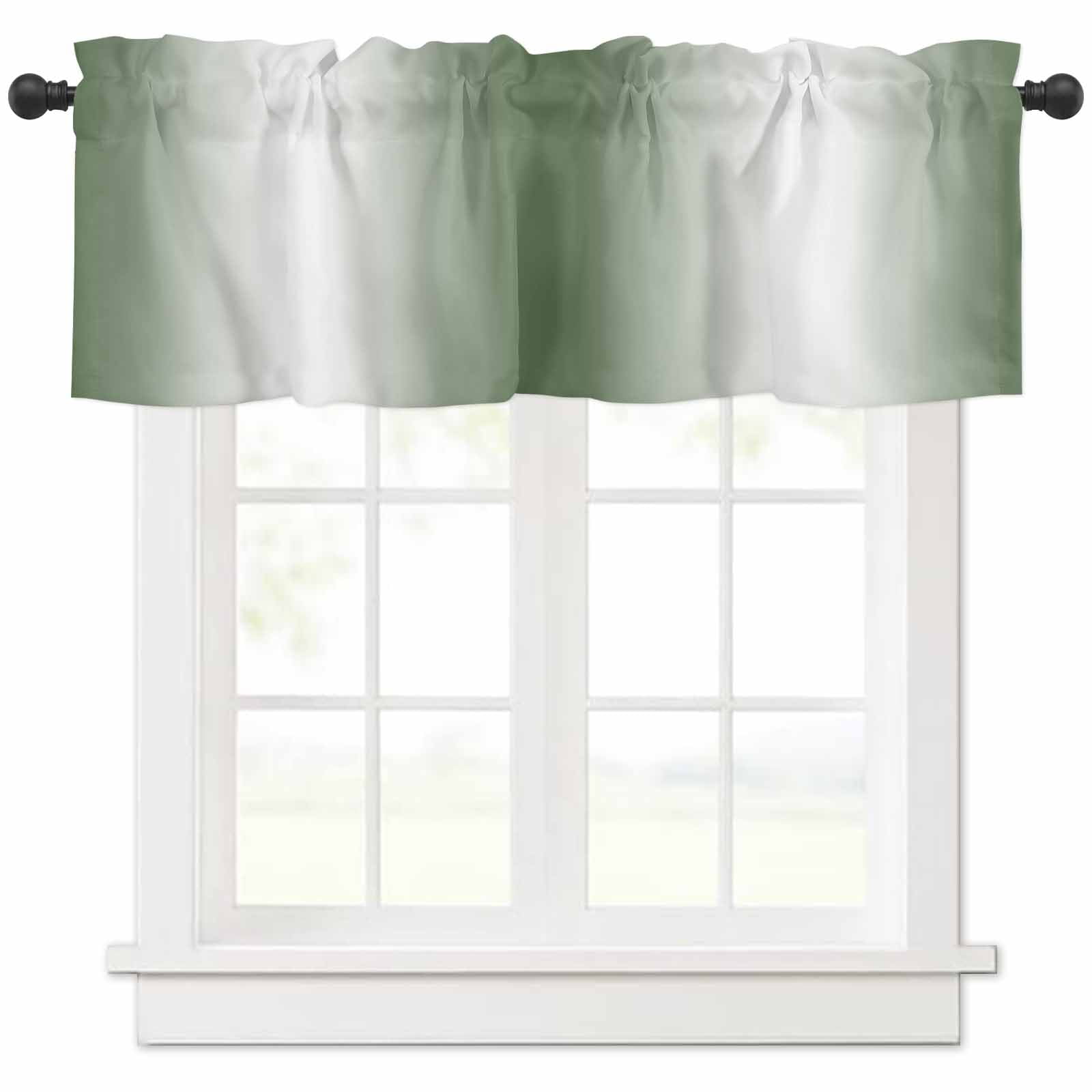 nqOlkjepod Sage Green White Ombre Farmhouse Short Window Curtain ...