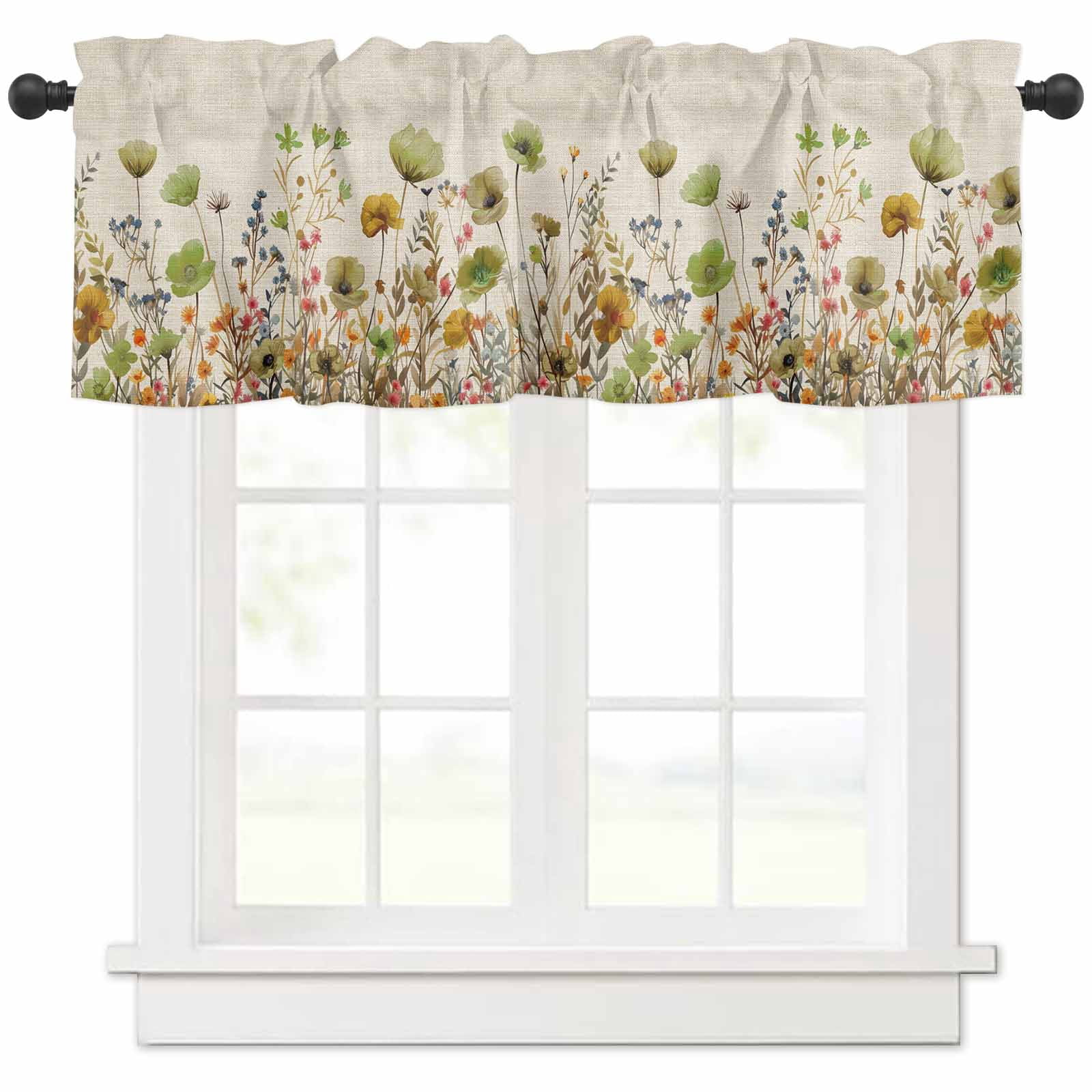 nqOlkjepod Sage Green Yellow Spring Floral Farmhouse Short Window ...
